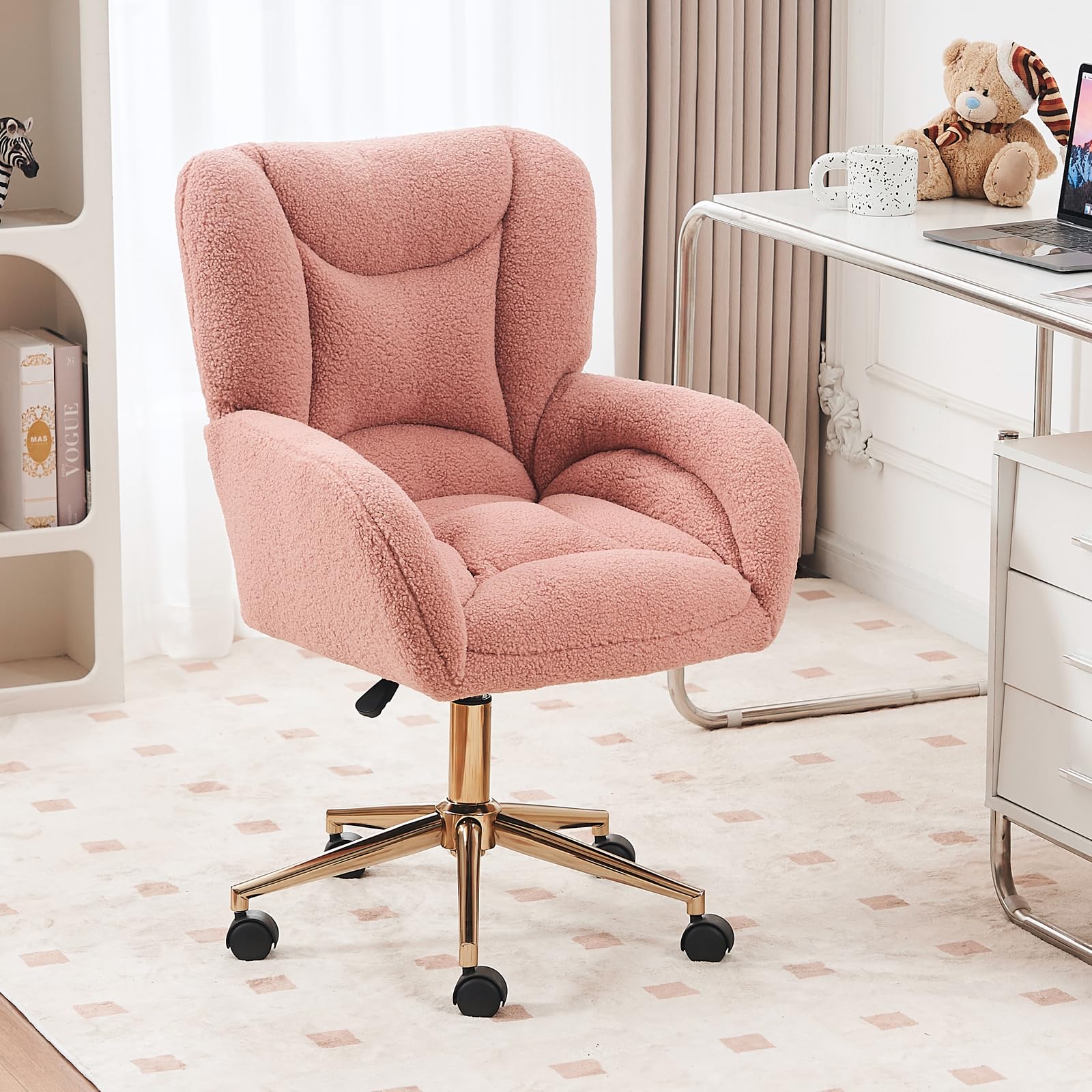 Amazon.com: FOXHUNTER Home Office Desk Chair, 360 Swivel Teddy Desk ...