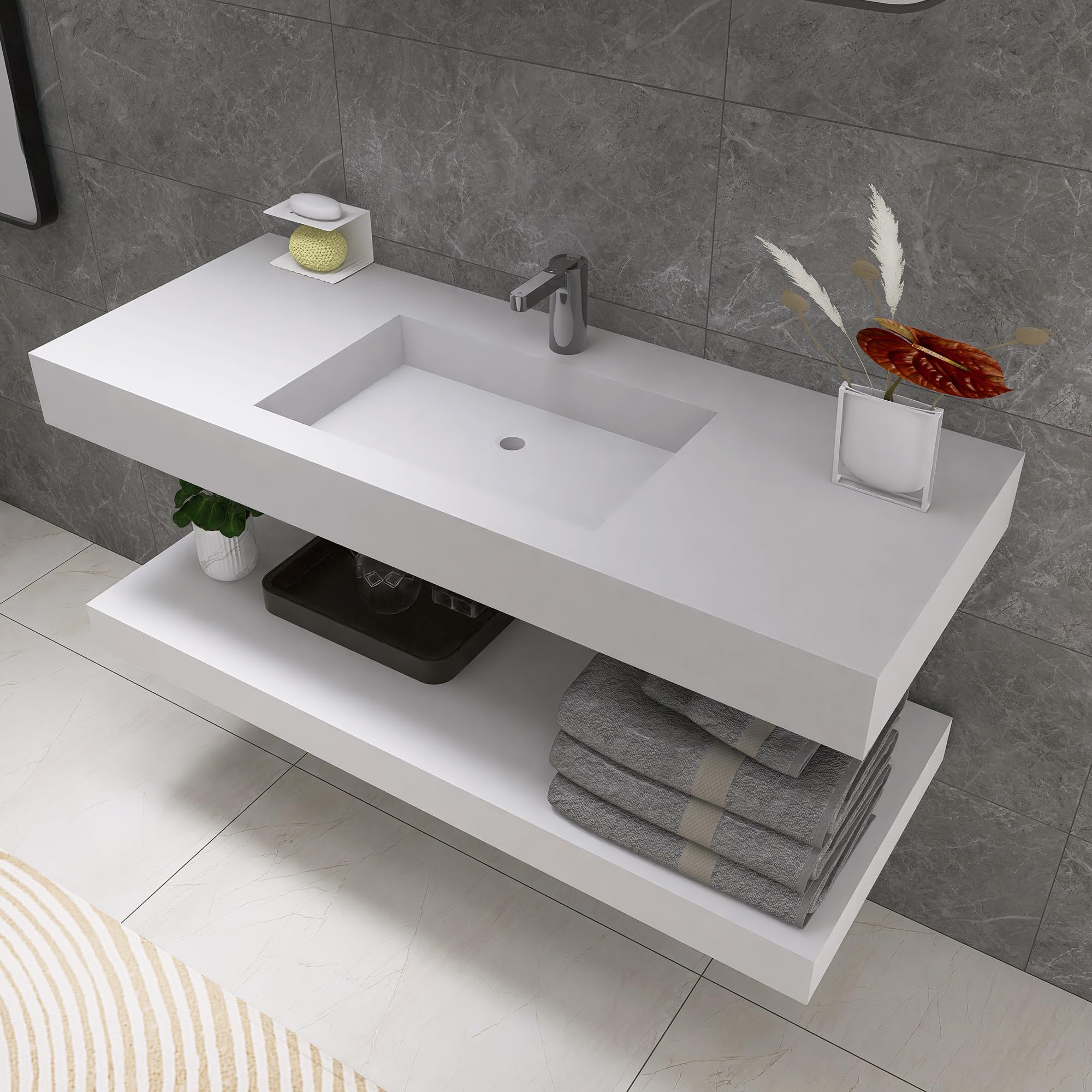 MEDUNJESS 47 inch Wall Mount Floating Vanity with Sink Bathroom Vessel ...