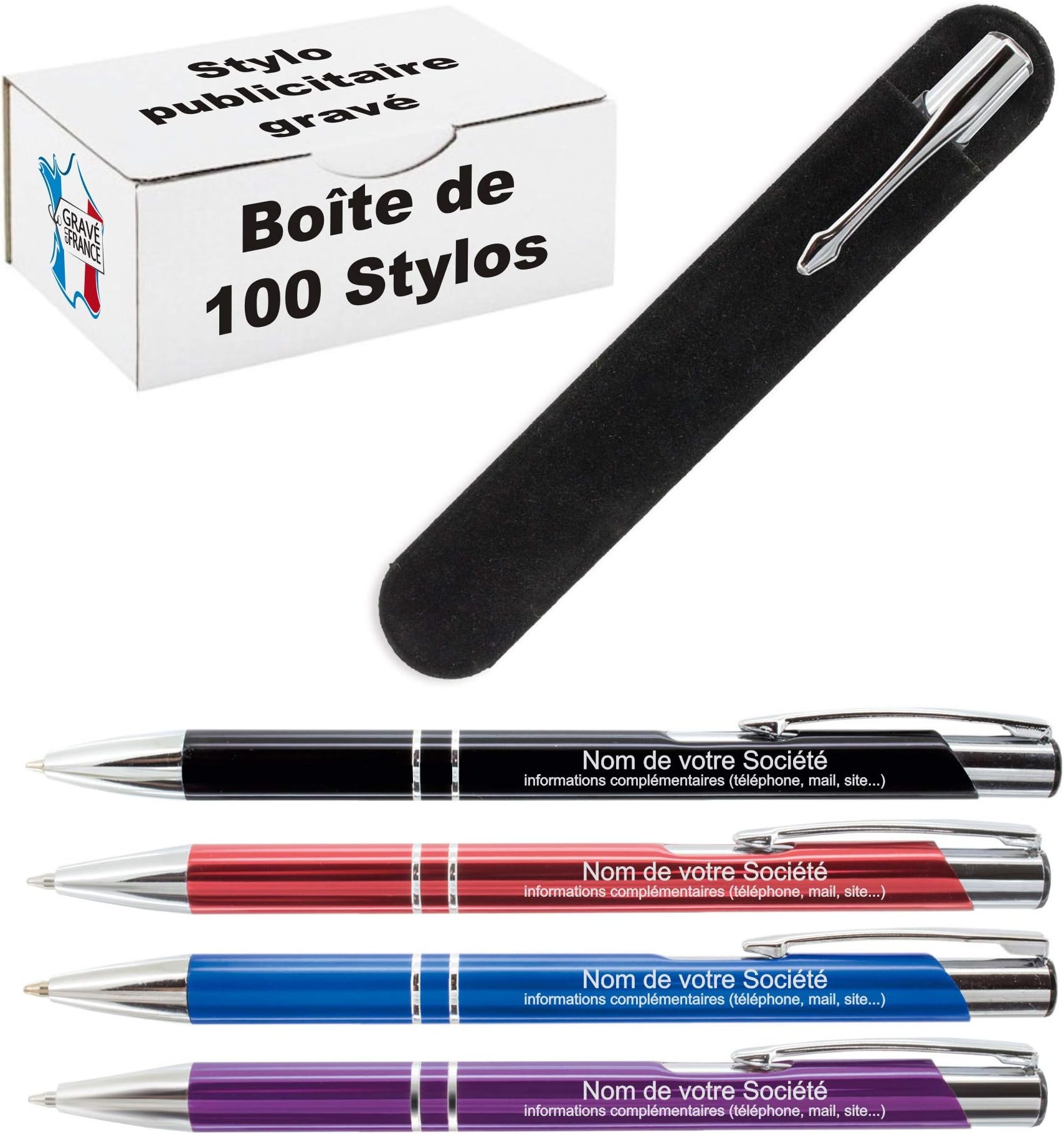 LOT de 100 Stylos personnalisés Entreprise – Stylo à bille publicitaire ...