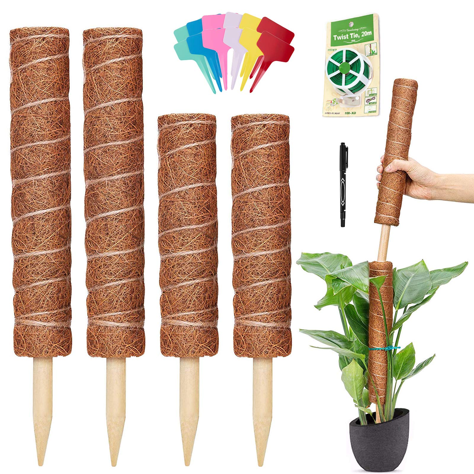 4 Pcs Plant Support Pole 12 & 16 Inches Moss Pole Coco Coir Totem Poles ...