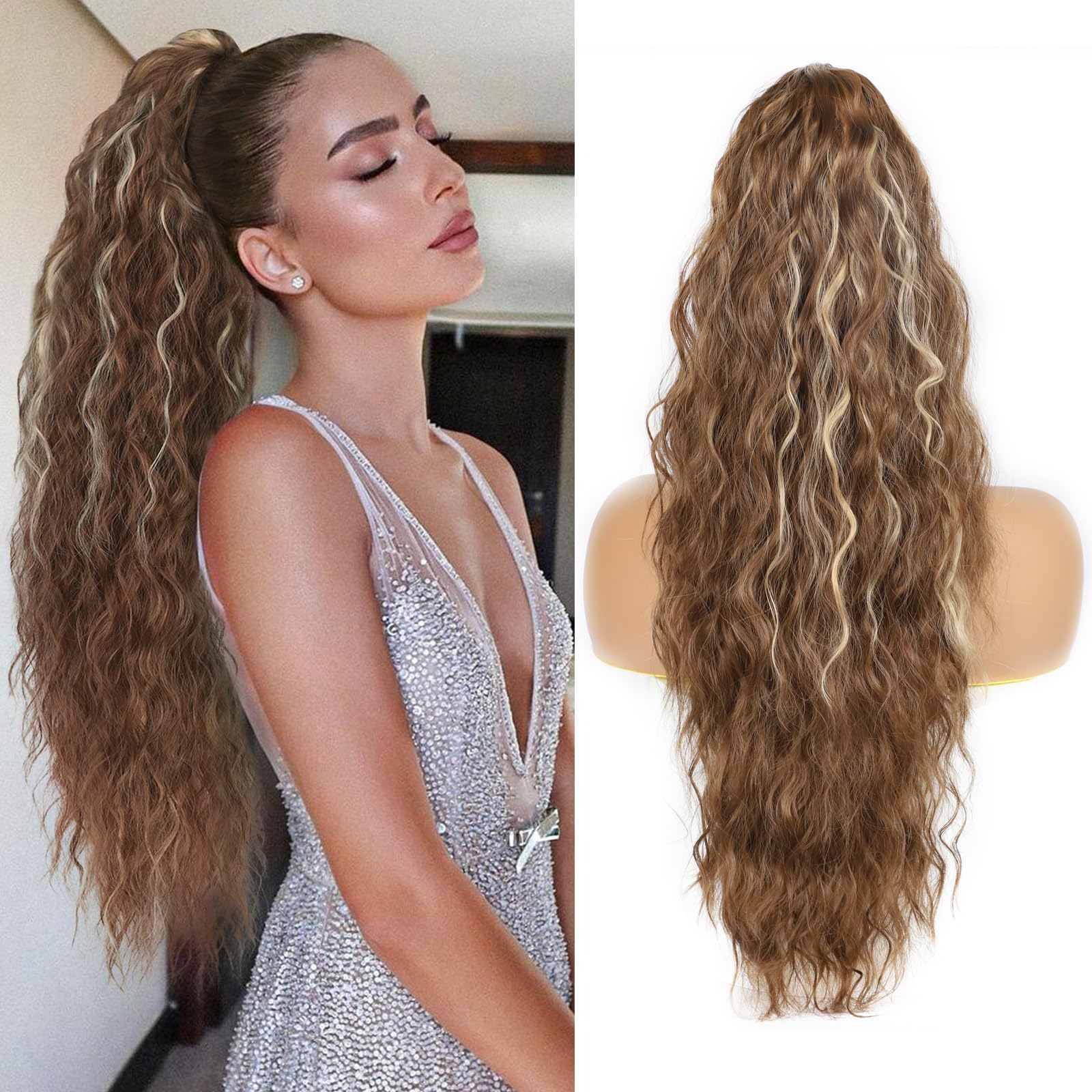 Amazon.com : 26 Inch Ponytail Extension Multi Layered Drawstring ...