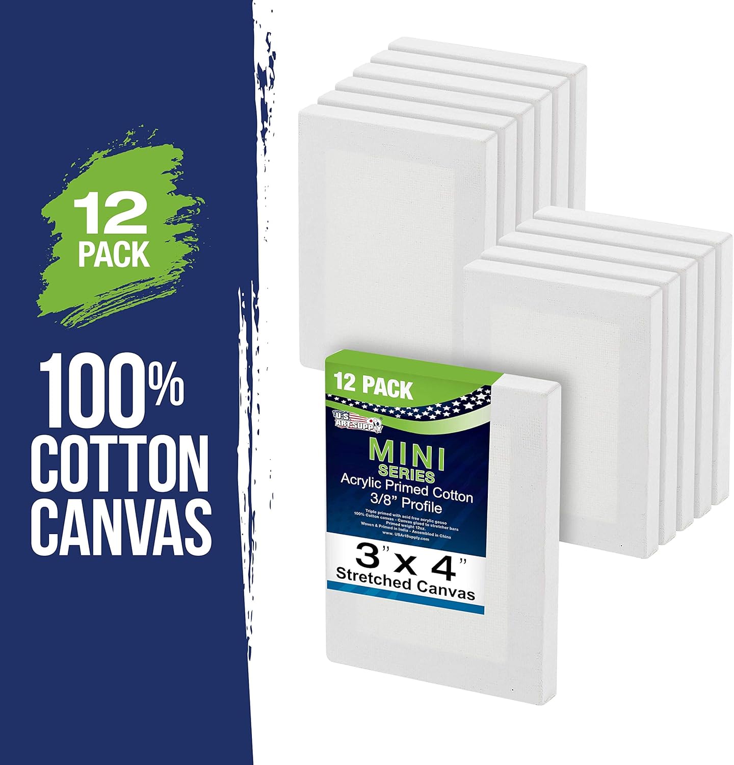 U.S. Art Supply Mini lienzo estirado profesional imprimado de 3 x 4 ...