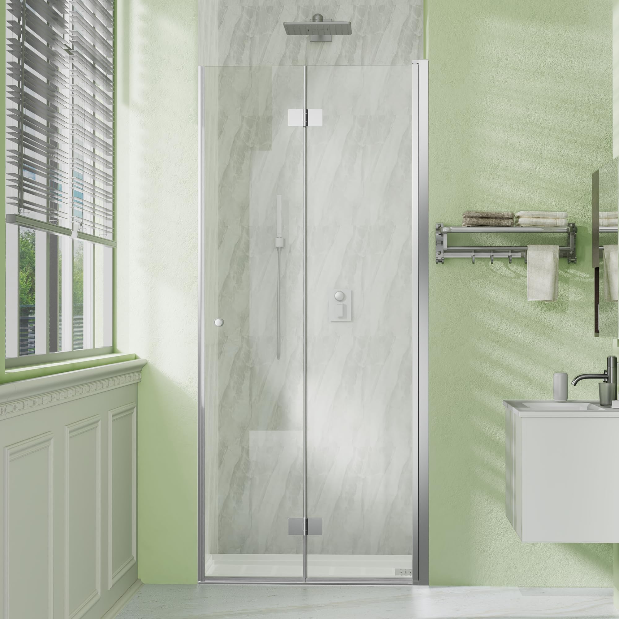 Sunrosa Frameless Bifold Shower Door, 30" W x 72" H Hinged Folding ...