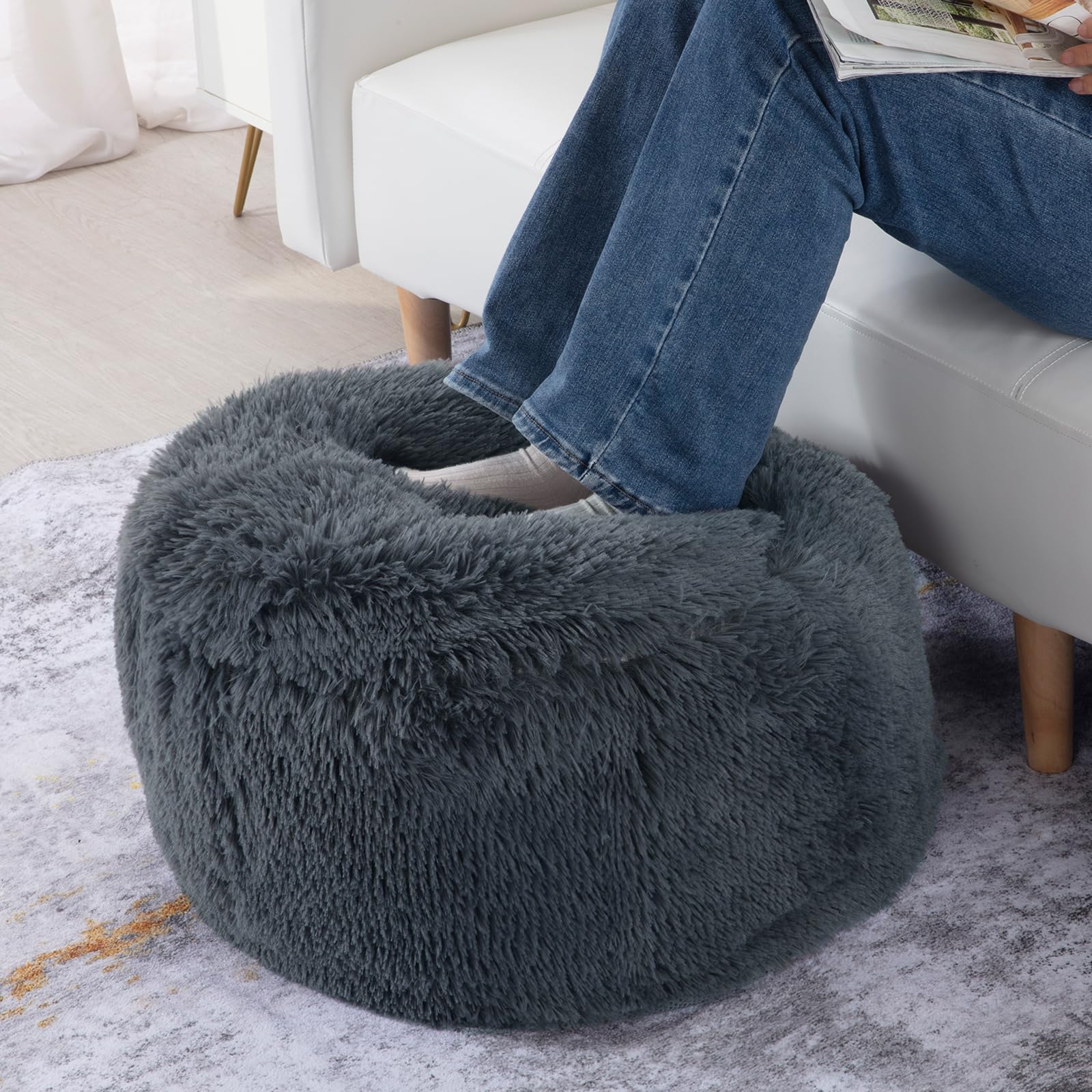 Amazon.com: MABOZOO Round Stuffed Pouf Ottoman,Fluffy and Furry Pouf ...