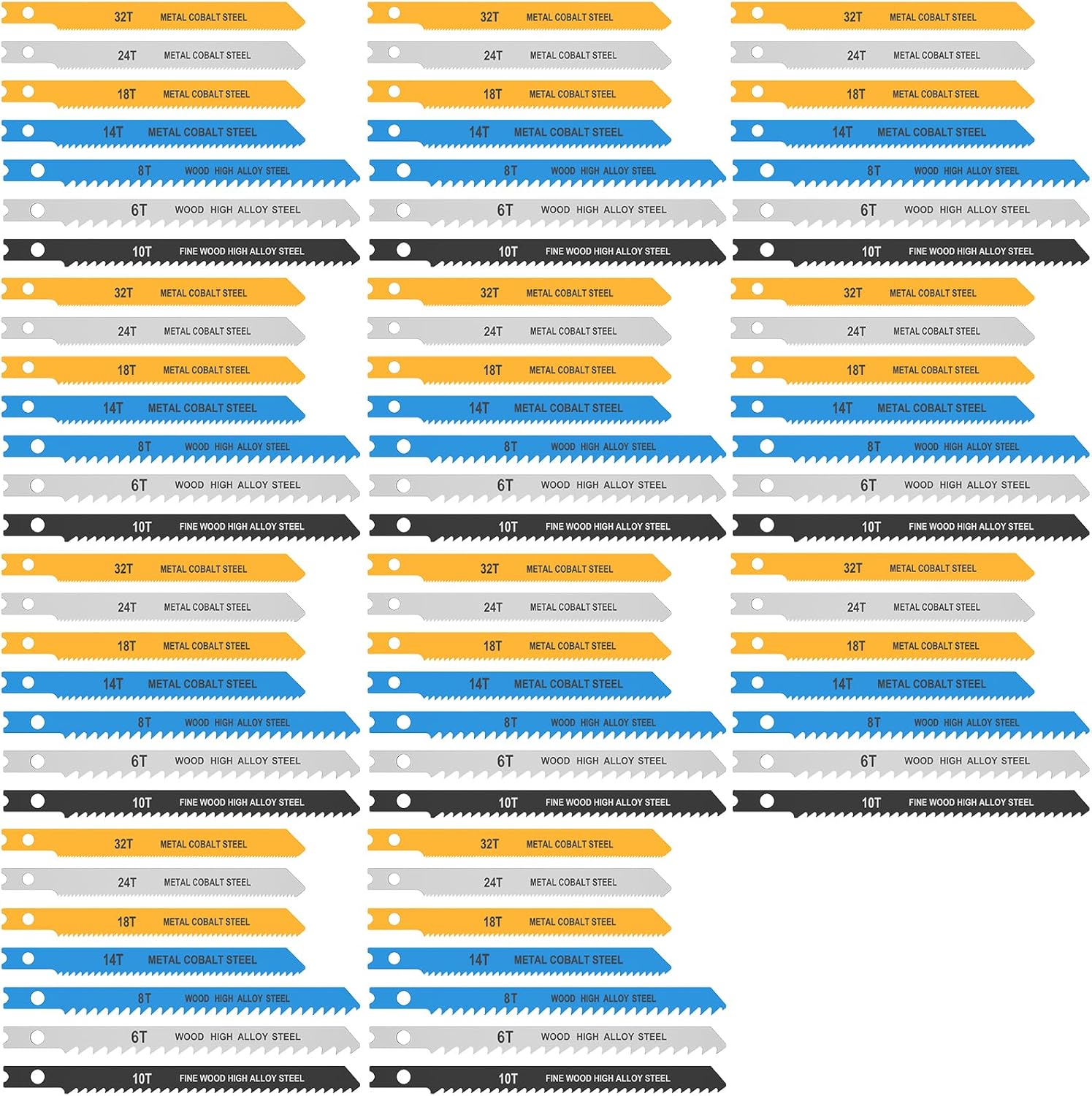 CRNXOMP 77Pcs U-Shank Jigsaw Blade Set 6T 8T 10T 14T 18T 24T 32T HCS/HSS Saw Blade Assortment ...