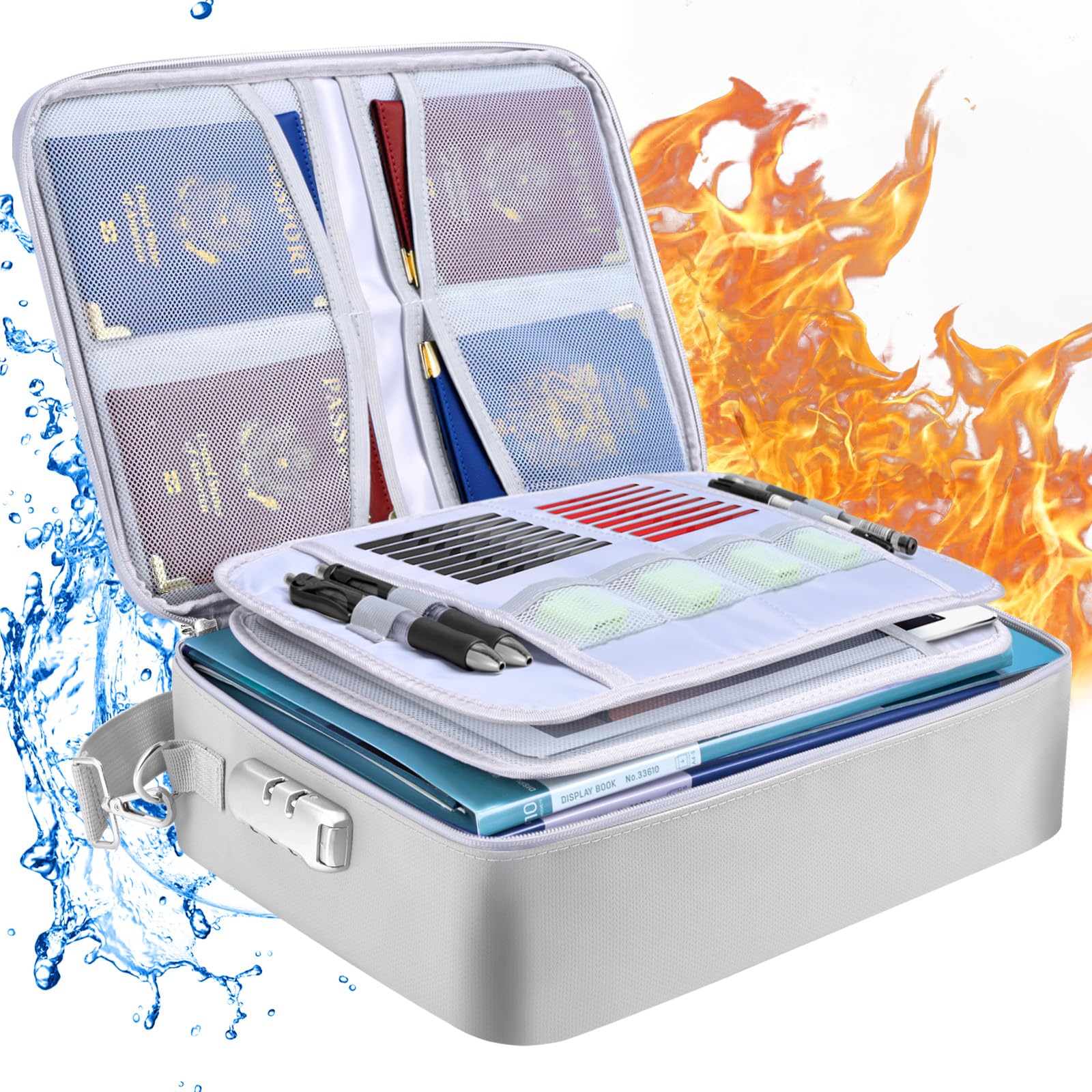 Amazon.com: BALEINE Fireproof Document Bag with Lock, Portable ...