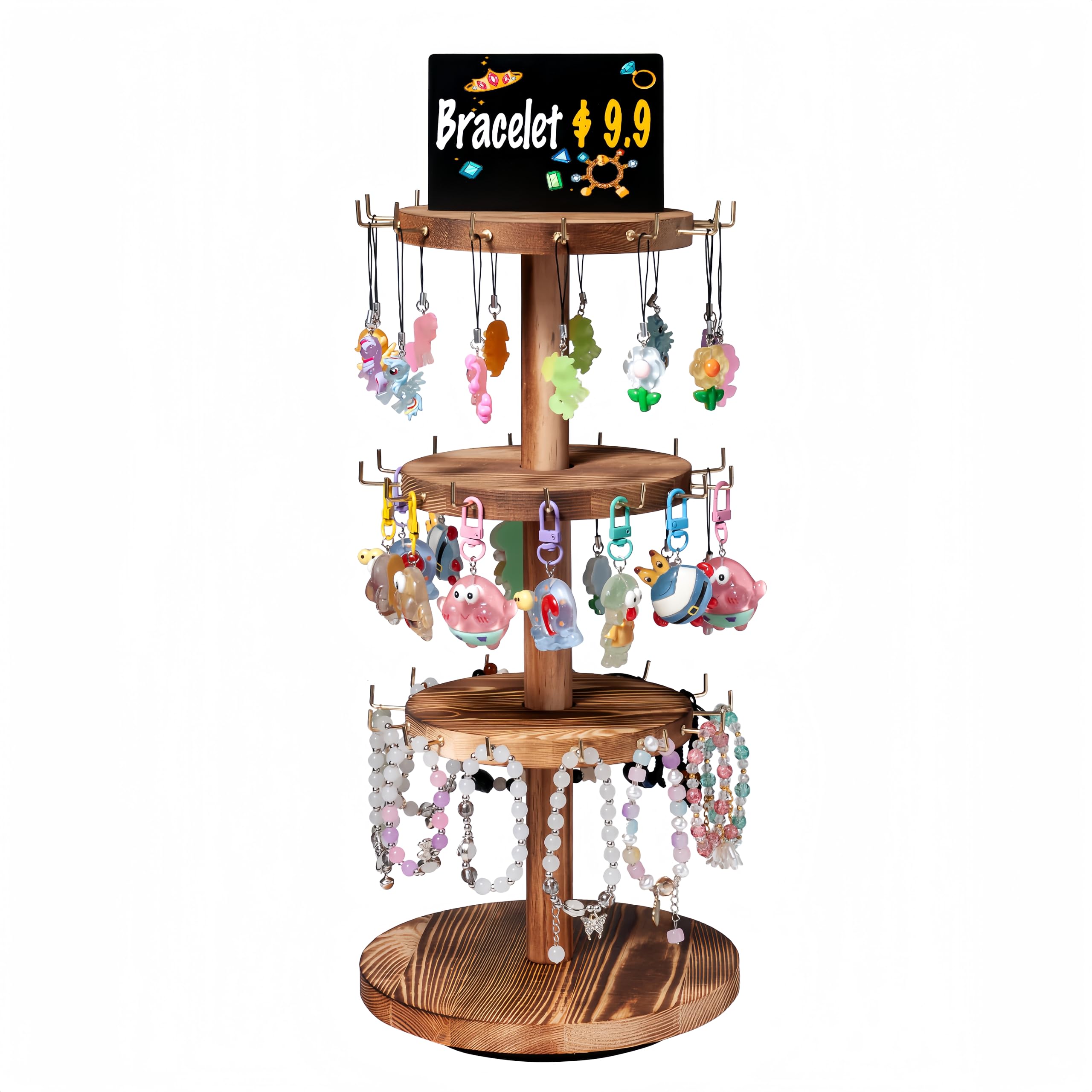 Amazon.com: humberboat Bracelet Holder, Wooden 3 Tier Rotating Jewelry ...