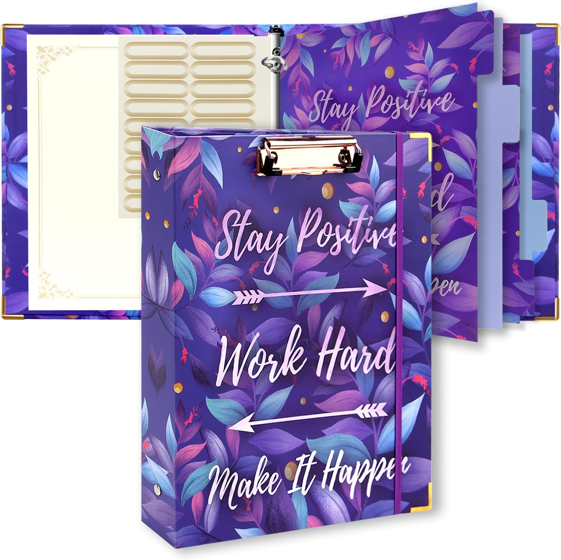 Amazon.com : 3 Ring Binder with Clipboard, 2 Pockets Purple 3 Ring ...