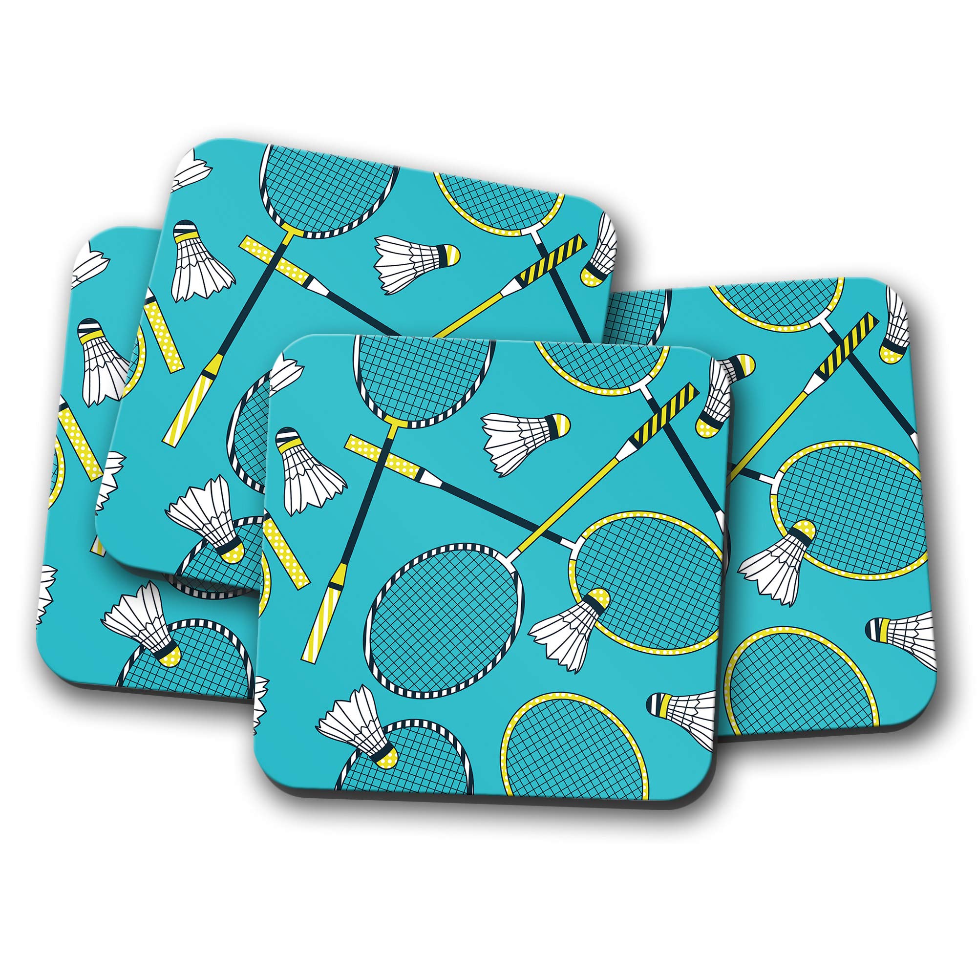4 Set - Badminton Coaster - Racket Shuttlecock Sports Fun Tennis #8828 ...