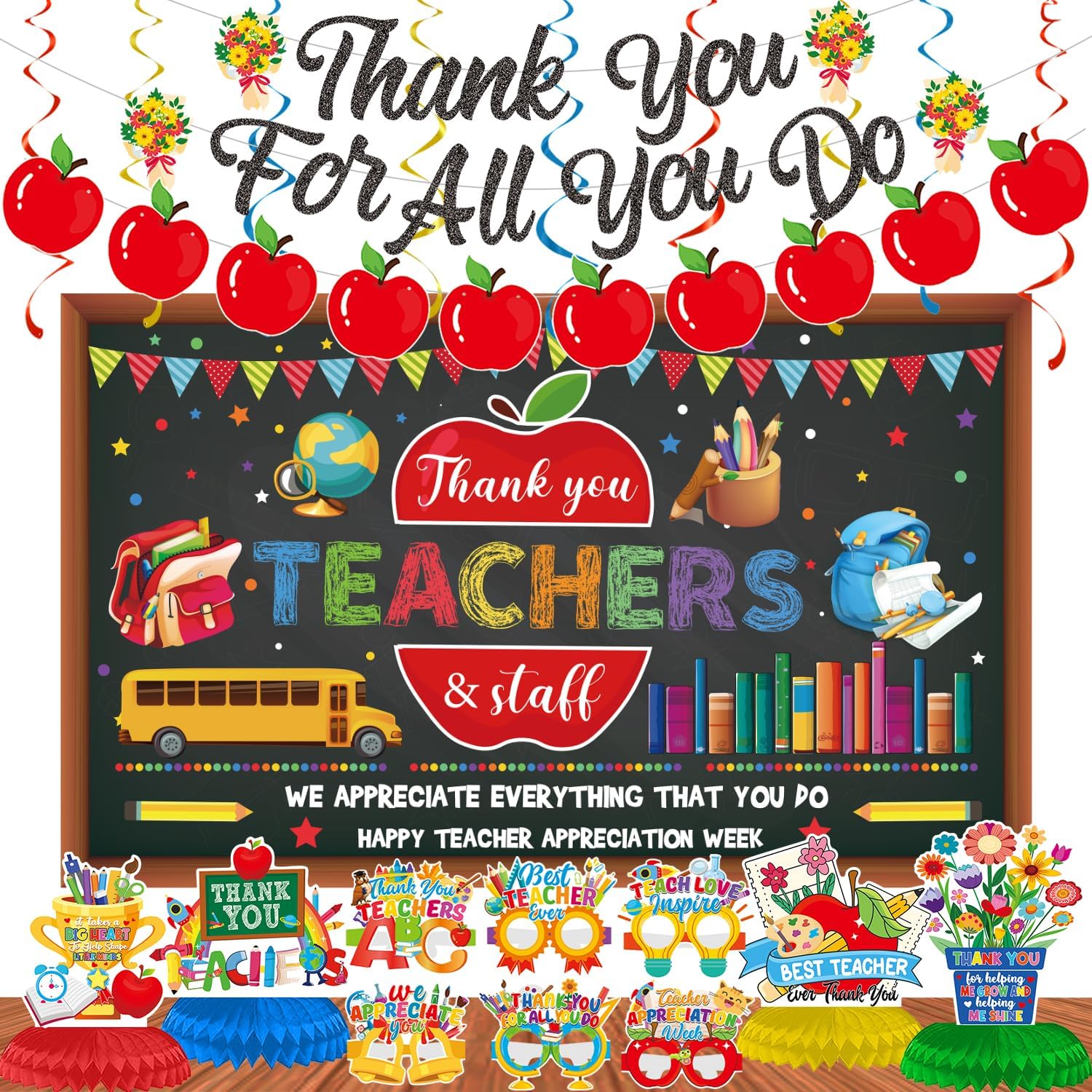 Amazon.com: Teacher Appreciation Week Decorations Set, Thank You ...