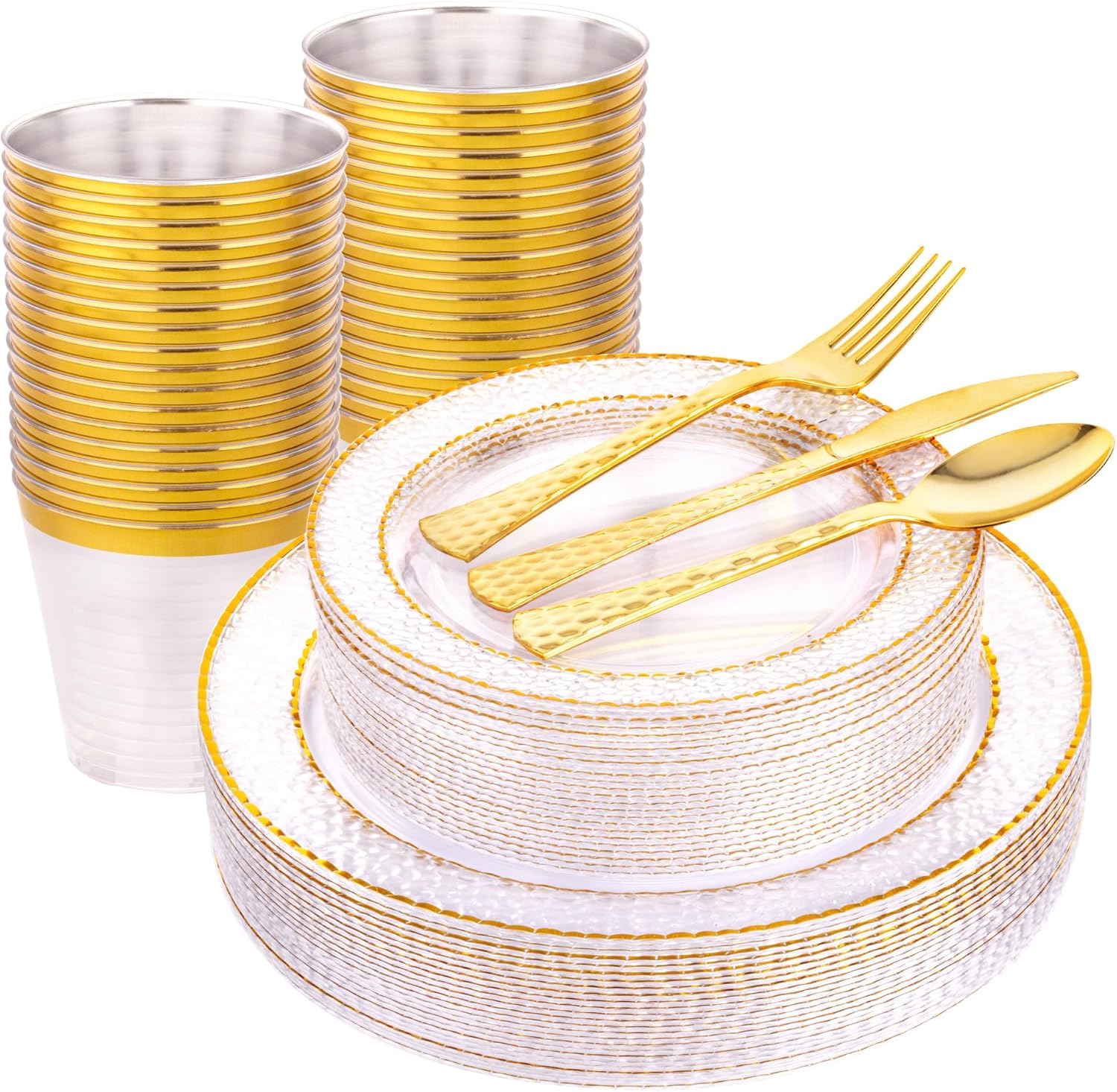 Amazon.com: Bellsal 150PCS Clear Gold Plastic Plates, Clear Disposable ...