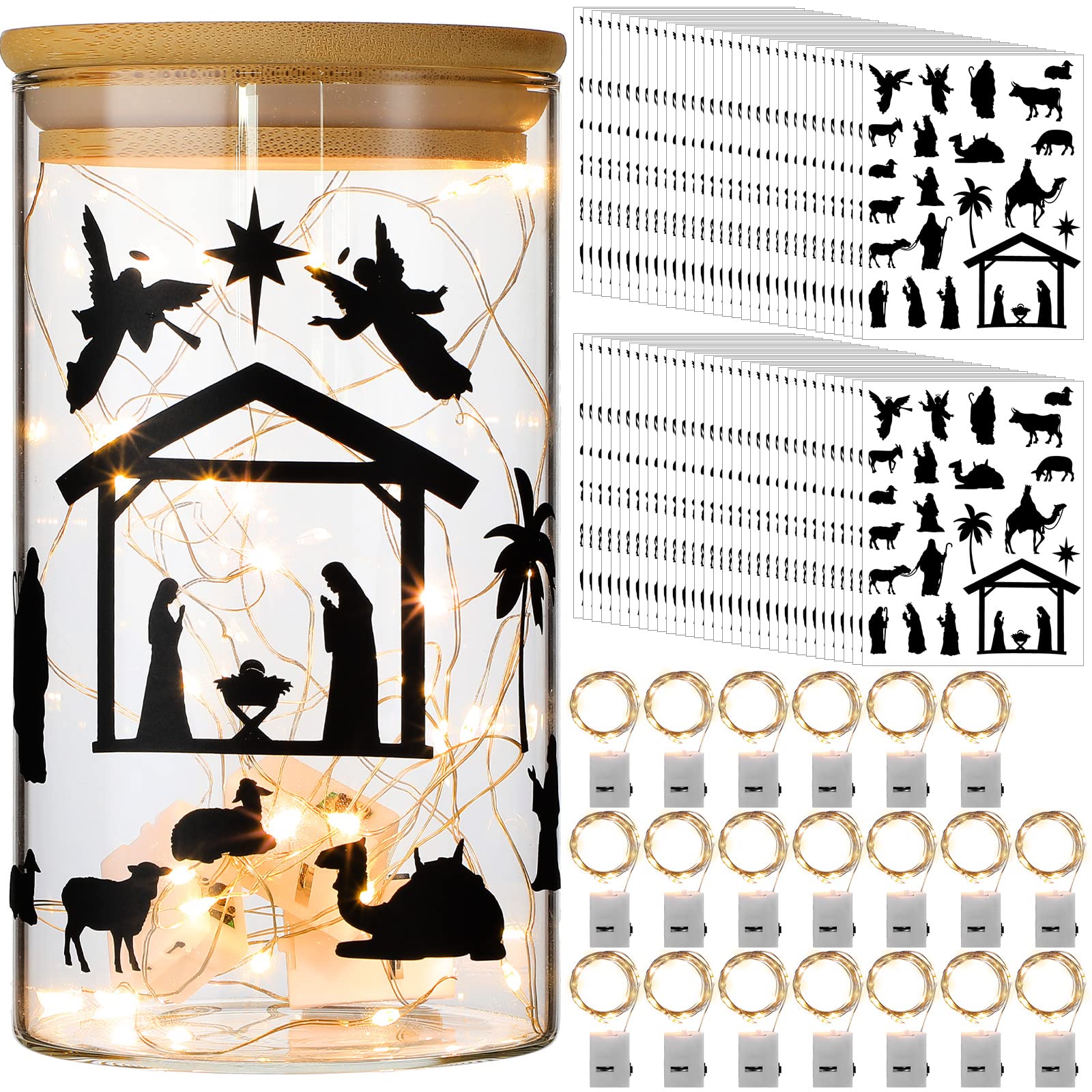 Amazon.com: Chinco 960 Pcs Nativity Mason Jar Decals Christmas ...