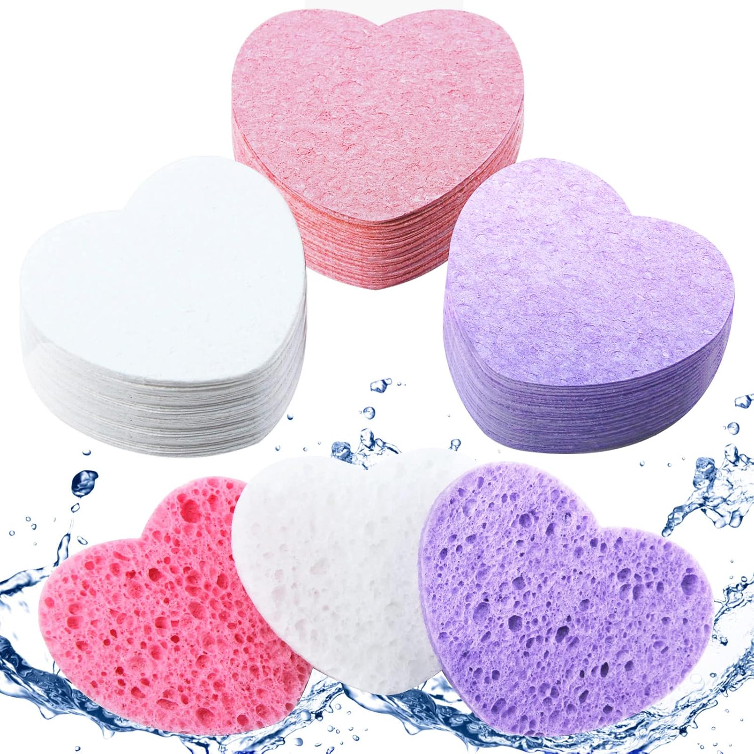 Amazon.com : 60 Pieces Heart Shape Facial Sponges, Compressed Facial ...