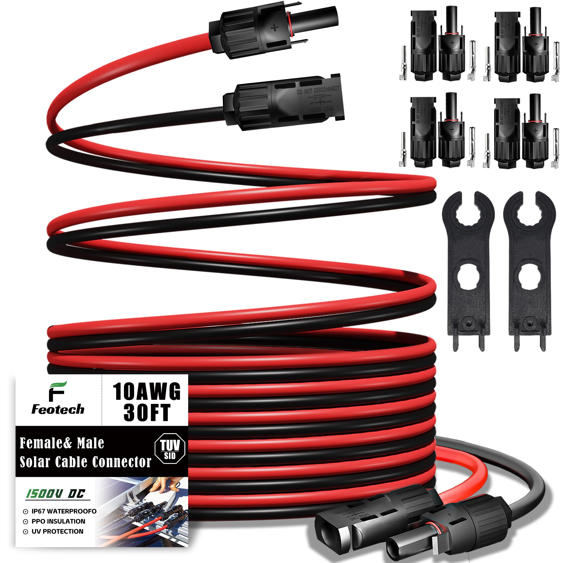 Amazon.com: Feotech Twin Wire 30FT Solar Extension Cable - 10AWG (6mm² ...