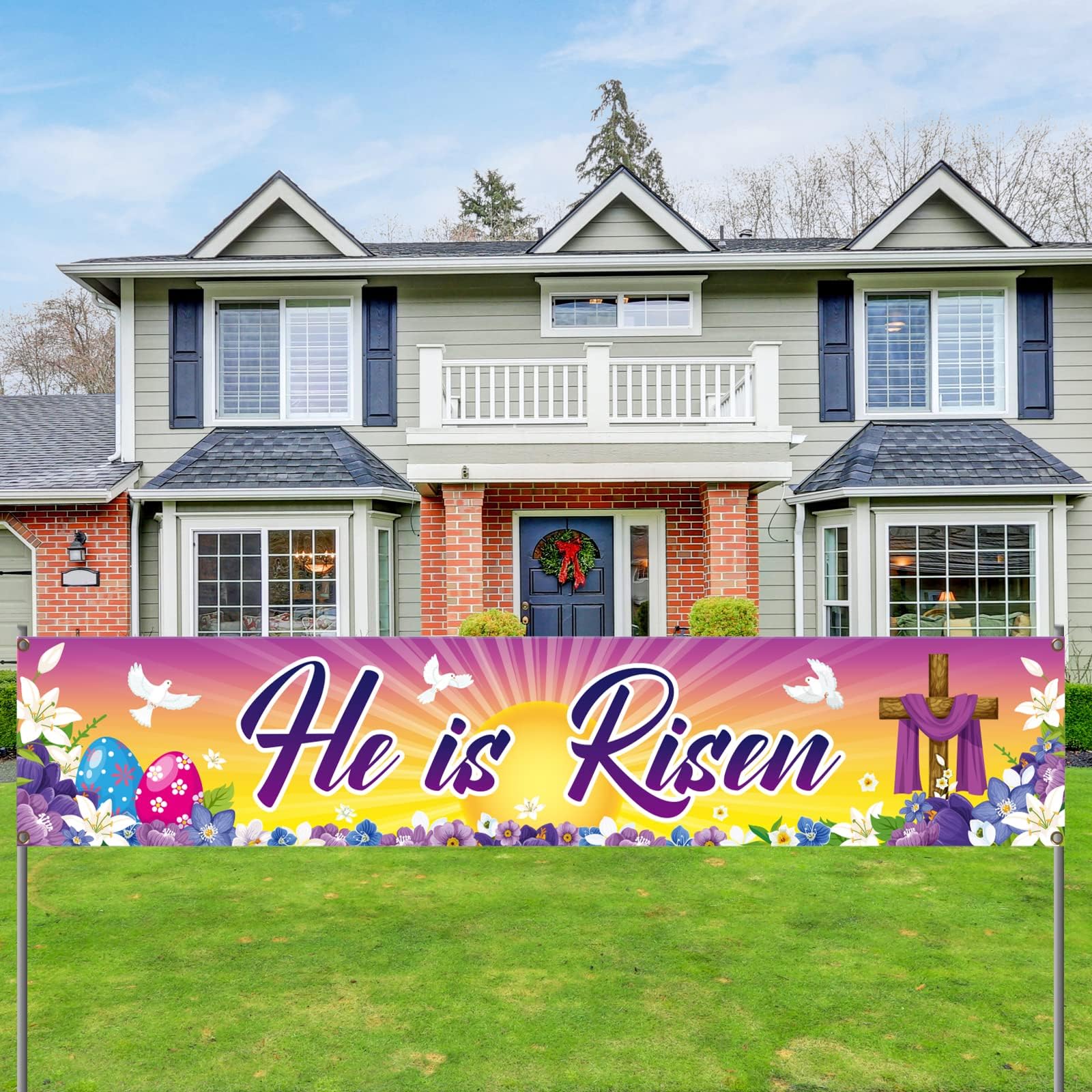 Amazon.com : He Is Risen Easter Banner for Fence Easter Season ...