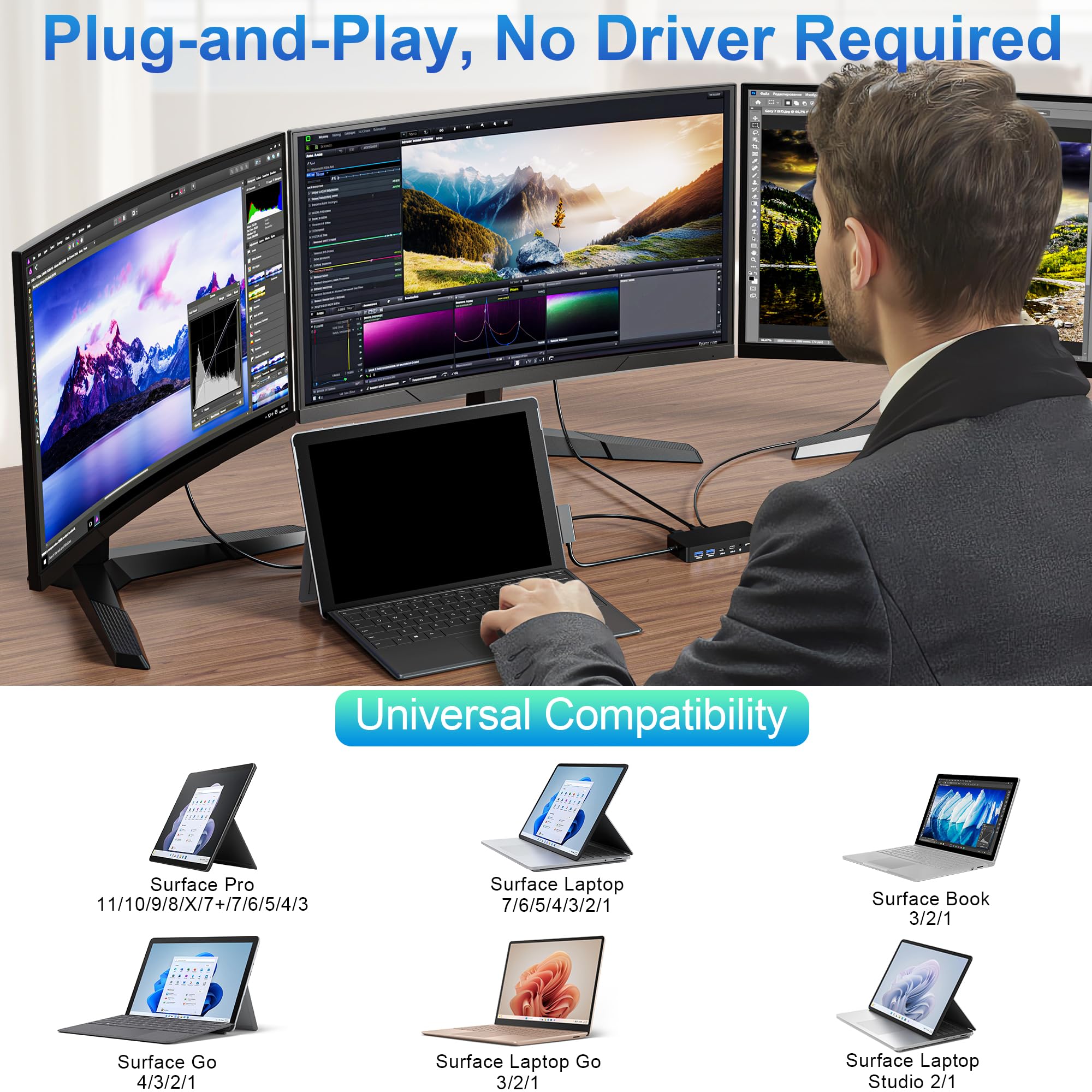 Snapklik.com : Microsoft Surface Dock, 12-in-1 Triple Displays VGA ...