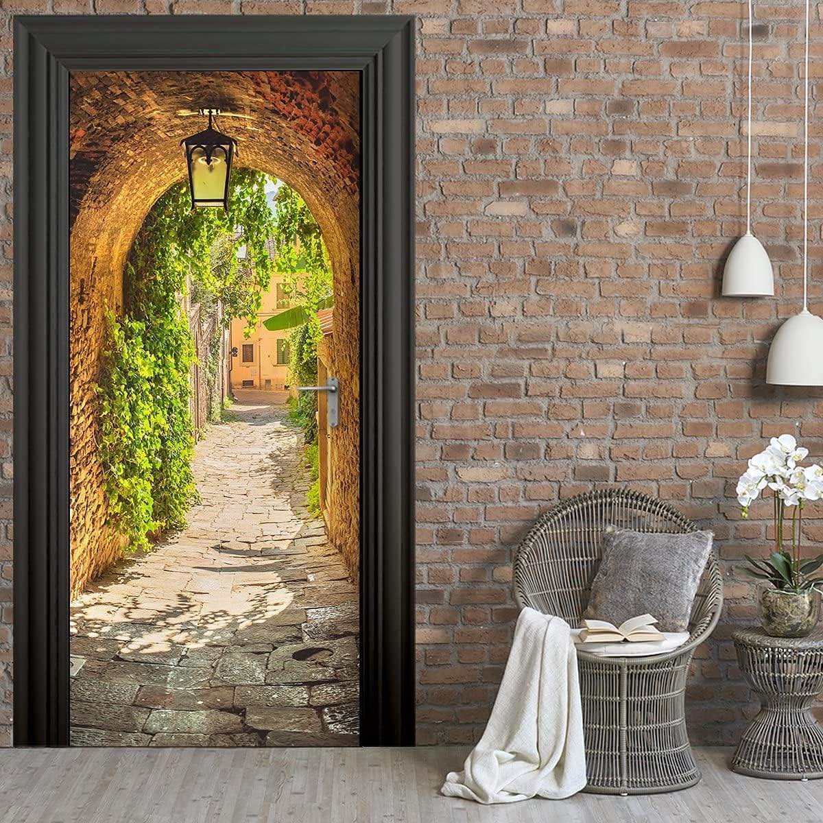 Amazon.com: CUGBO Door Wallpaper Murals 3D Alley at Night Door ...