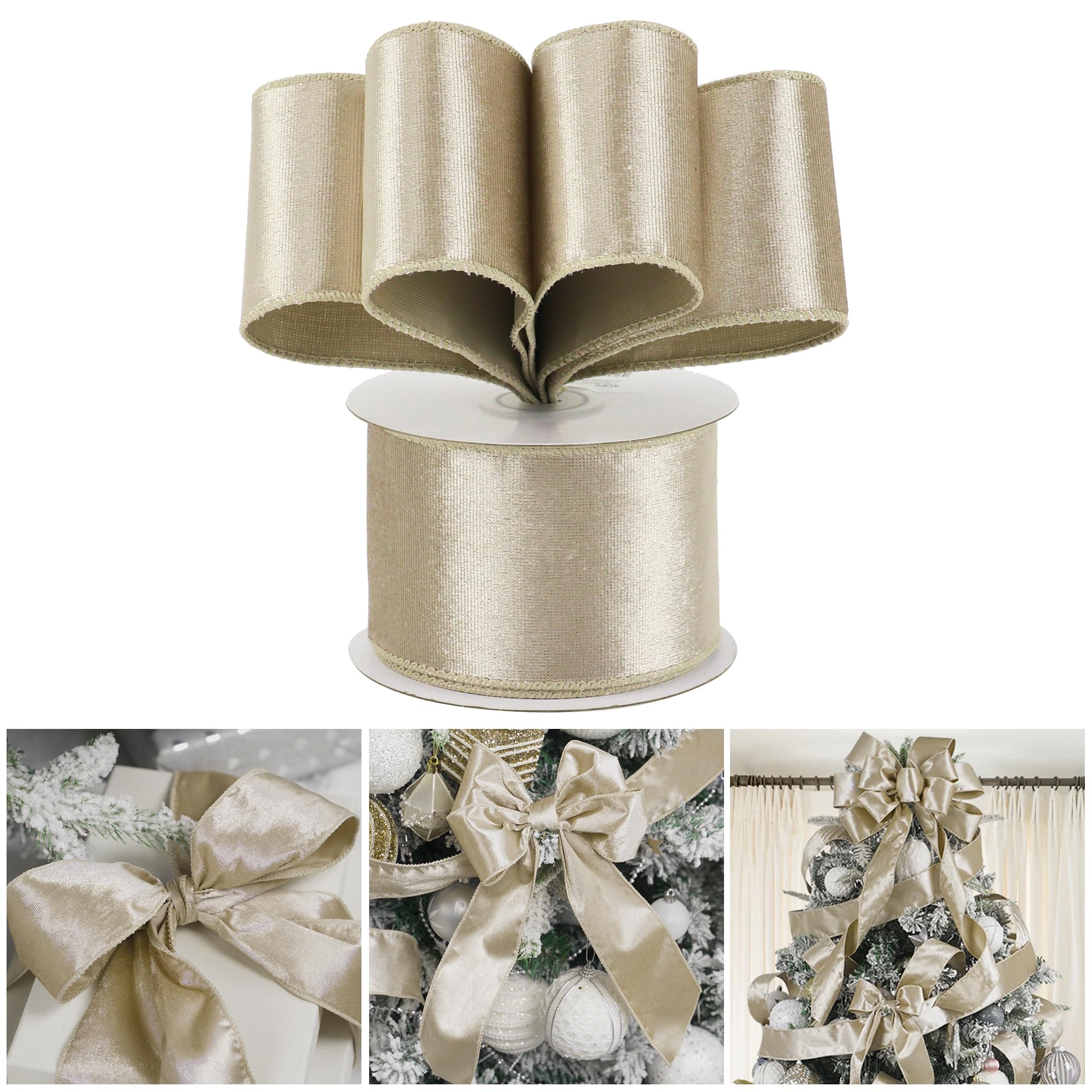 Amazon.com: AIMUDI Champagne Velvet Wired Ribbon 2.5 Inch Champagne ...
