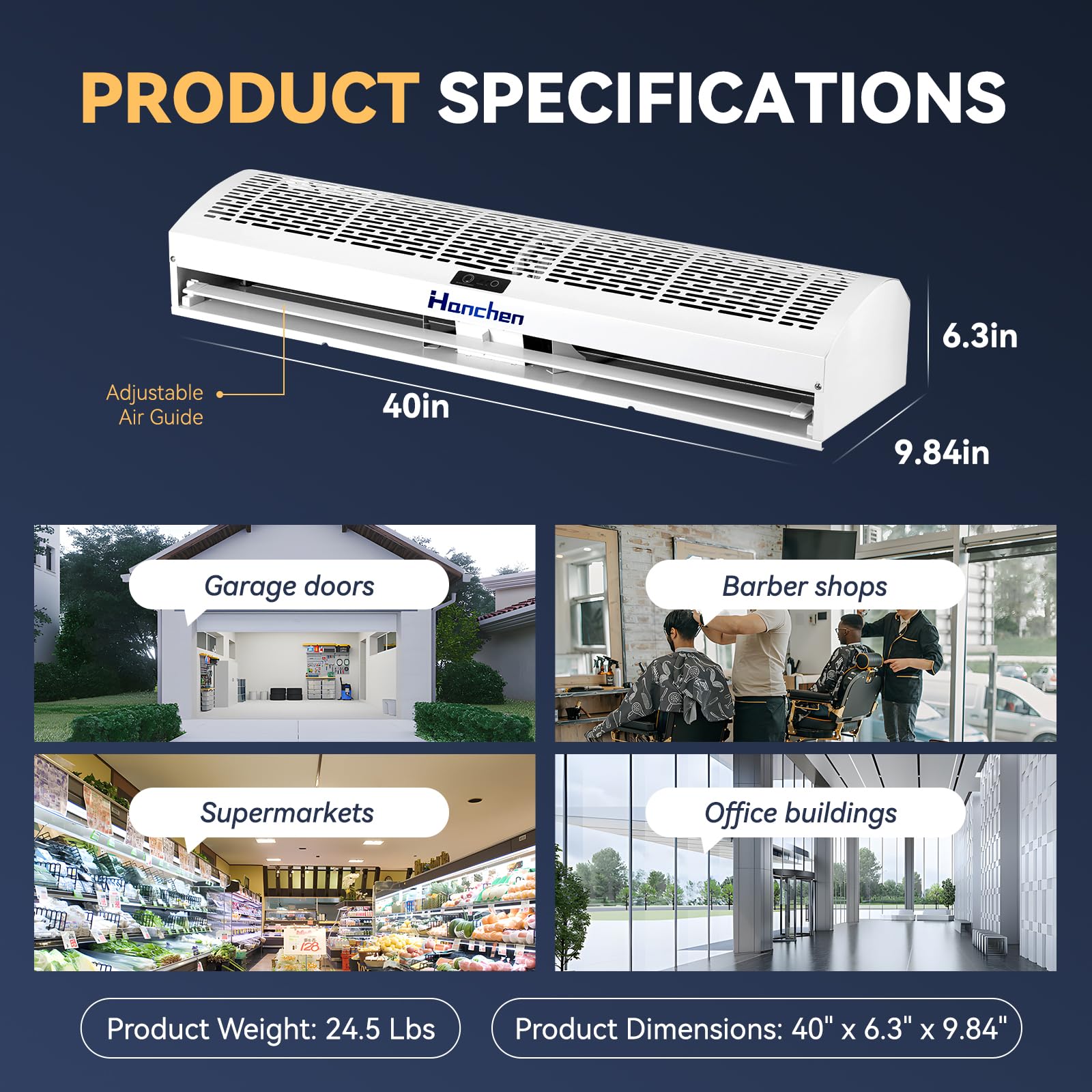 Hanchen 40 Inch Air Curtain 2 Speeds 941/826 CFM Unheated Remote ...