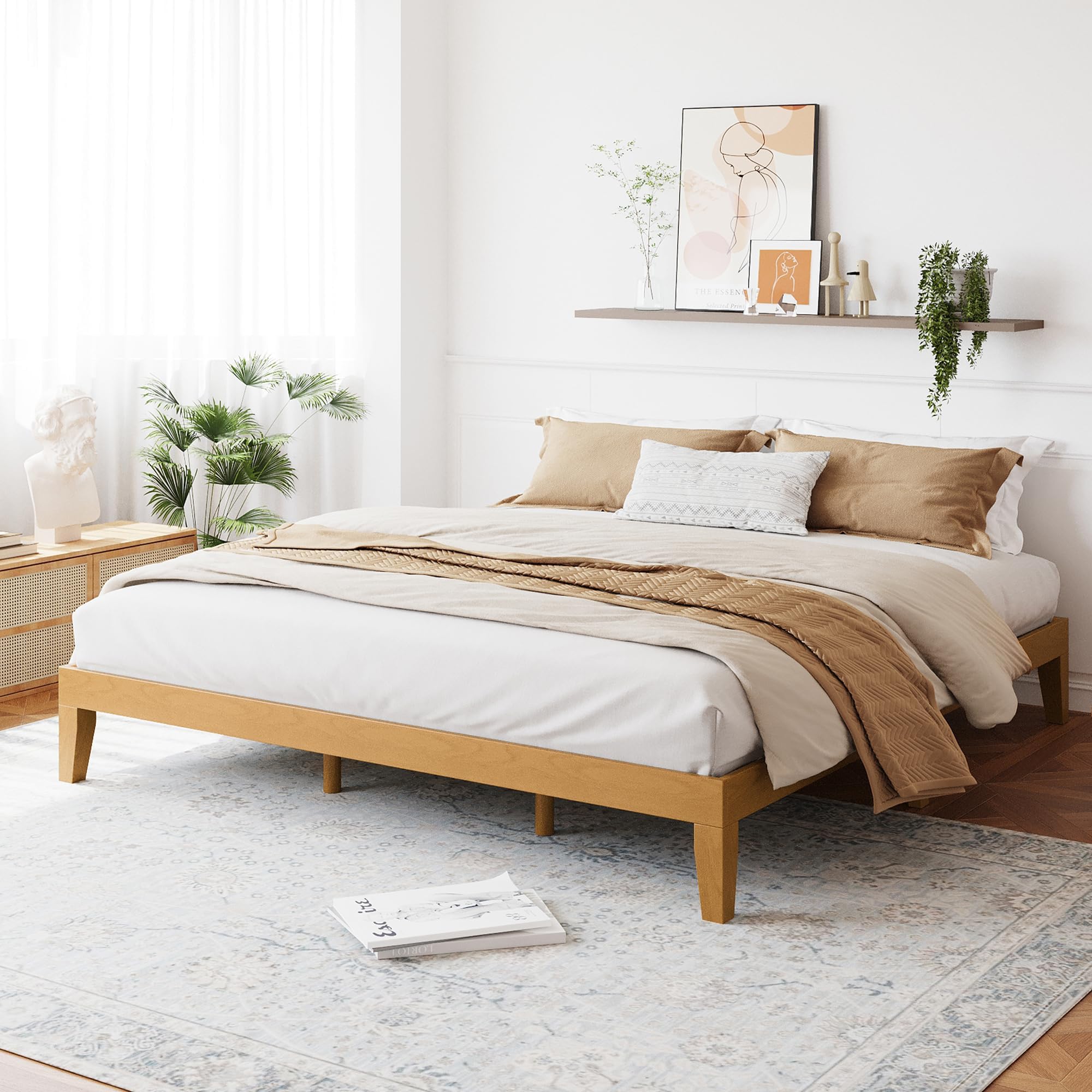 Amazon.com: King Size Wood Platform Bed Frame-12 Inch Solid Wood Queen ...