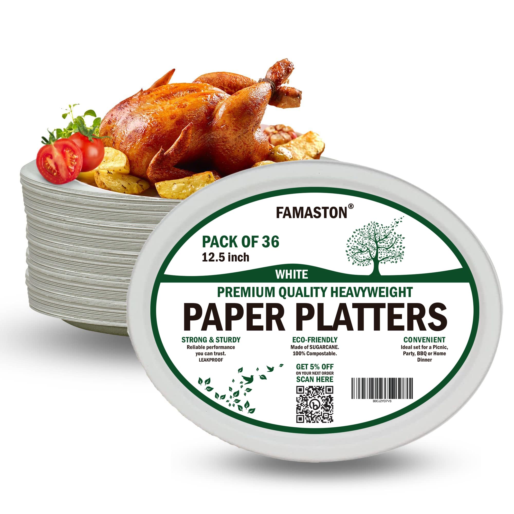 Snapklik.com : FAMASTON 36 Pack Oval Paper Plates 12 Inch 100% ...