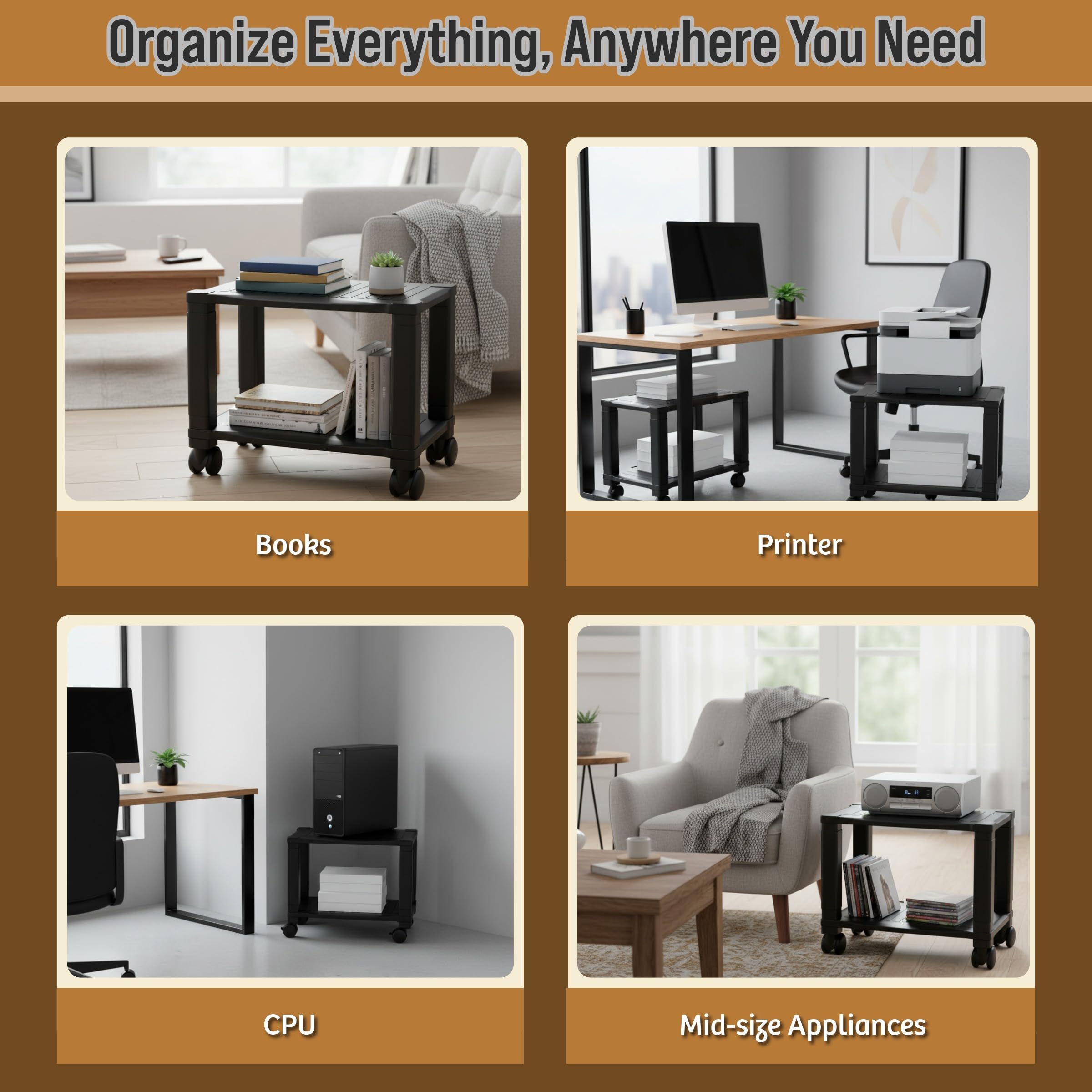 Snapklik.com : Home-Complete Printer Stand-2-Tier Under Desk Table For ...