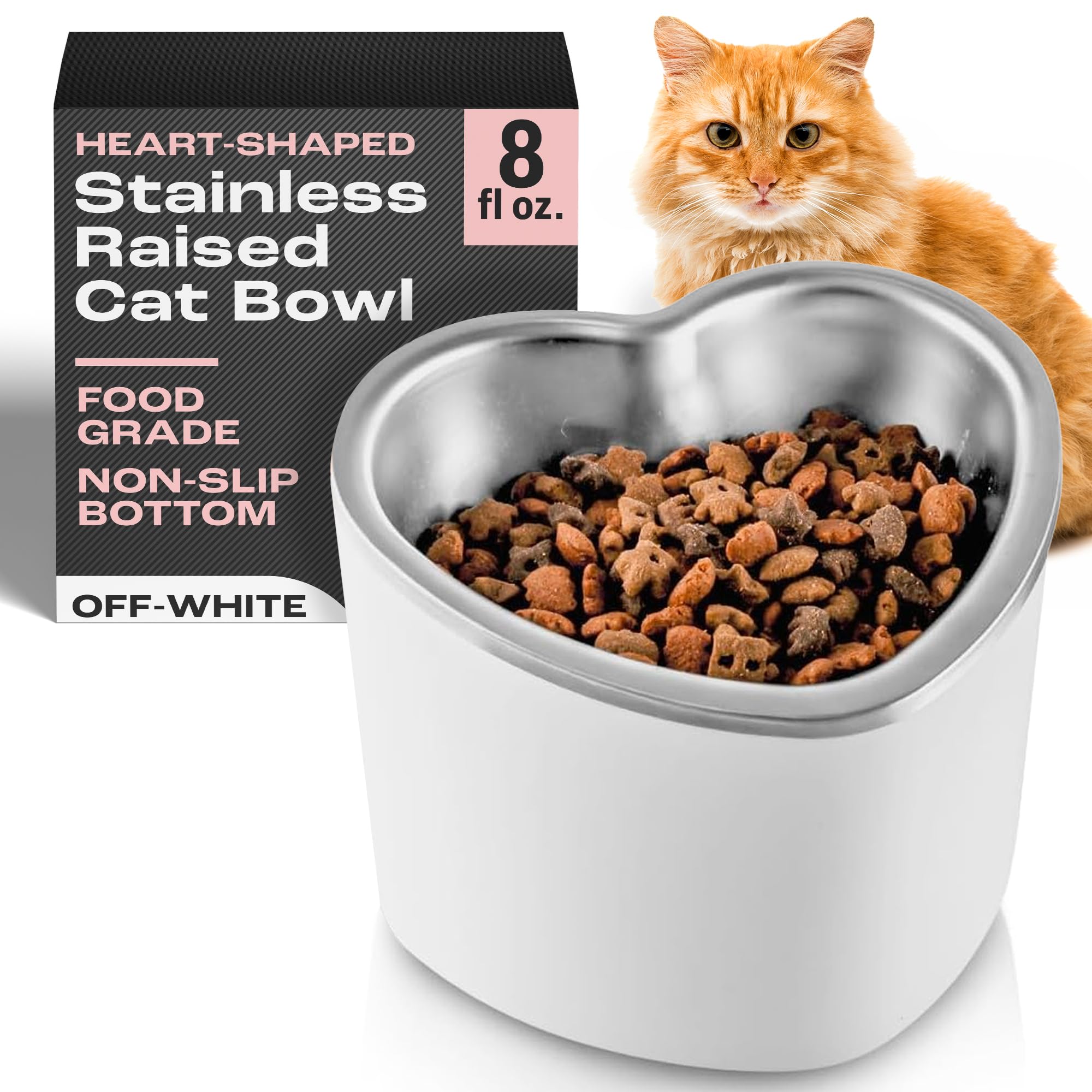 Amazon.com : OCM Raised Cat Bowl – 8oz Heart Shaped Elevated Cat Bowls ...