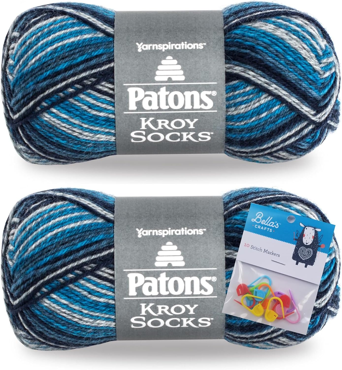 Amazon.com: Patons Kroy Socks Yarn 2-Pack Bundle with Bella's Crafts ...