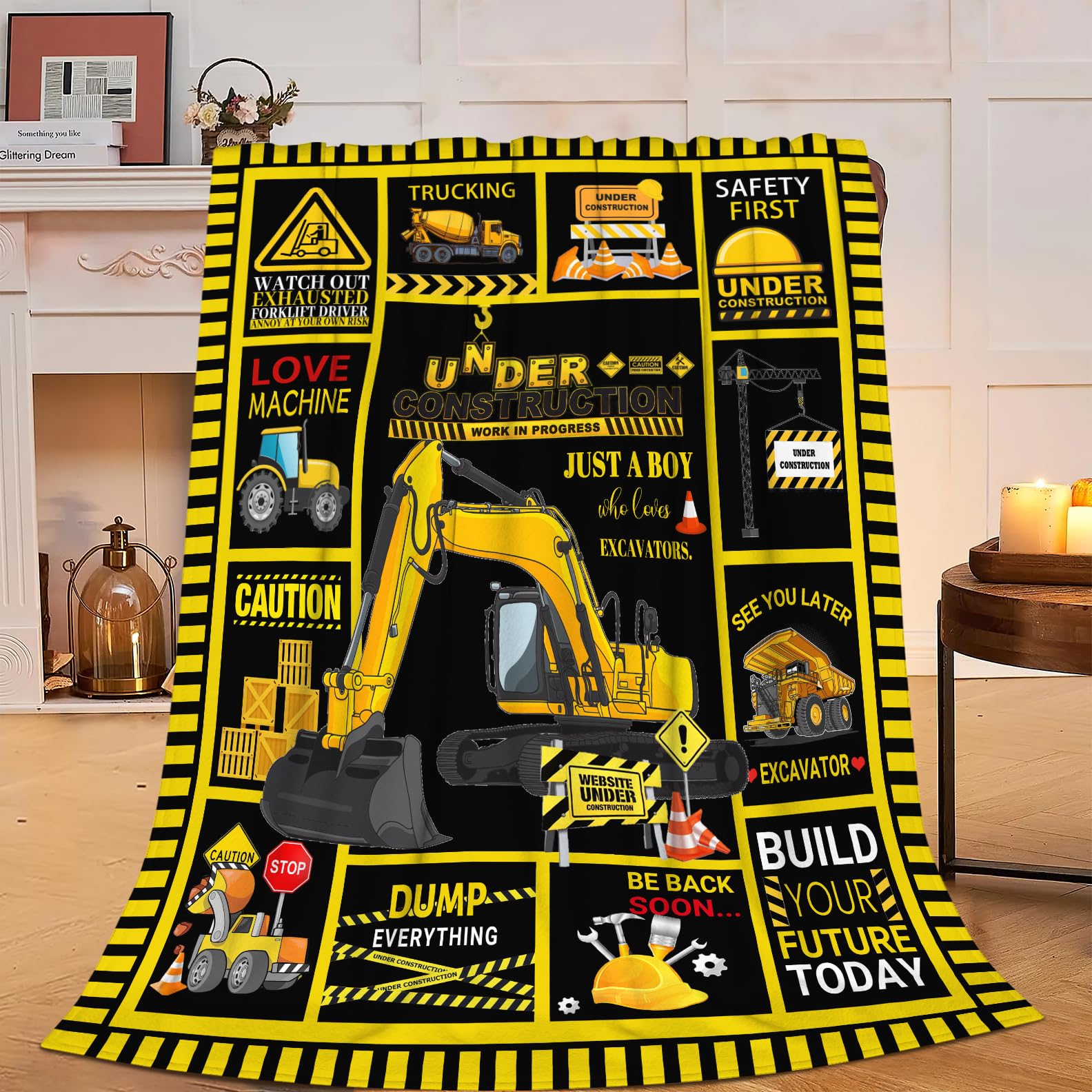 Amazon.com: Excavator Blanket Soft Cozy Construction Truck Fleece Throw ...