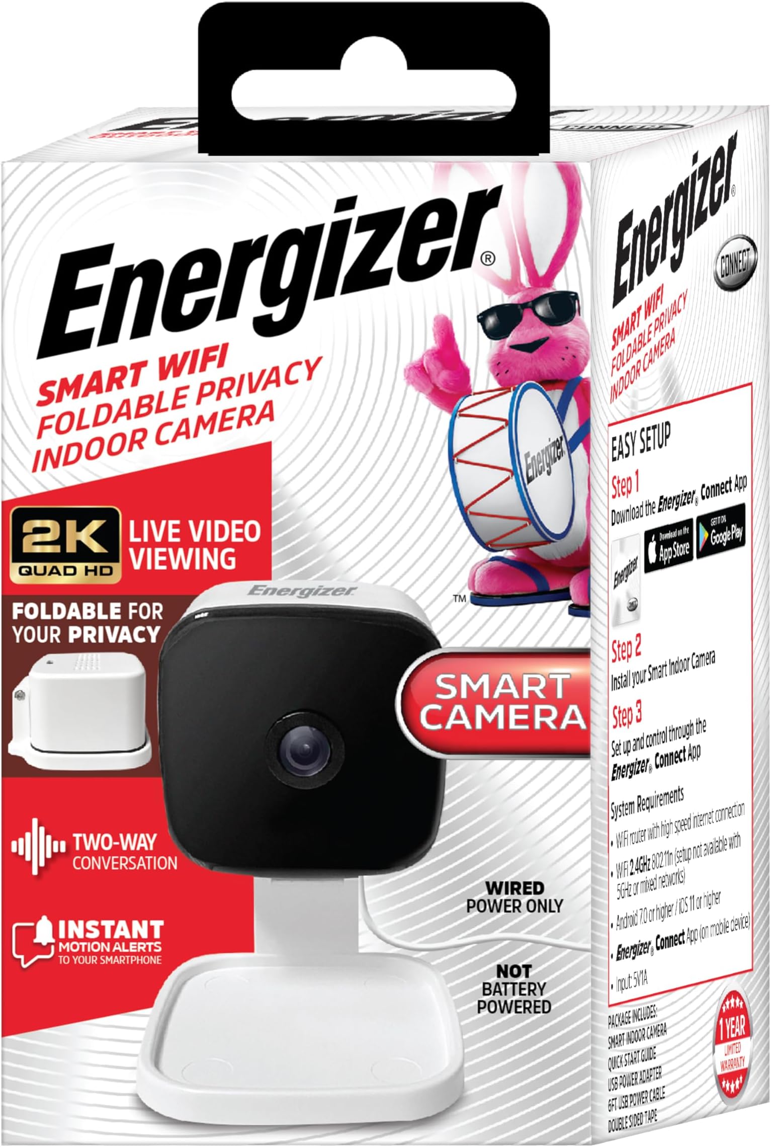 Amazon.com : Energizer Smart 2K QHD Security Camera, Wired Indoor 2 ...