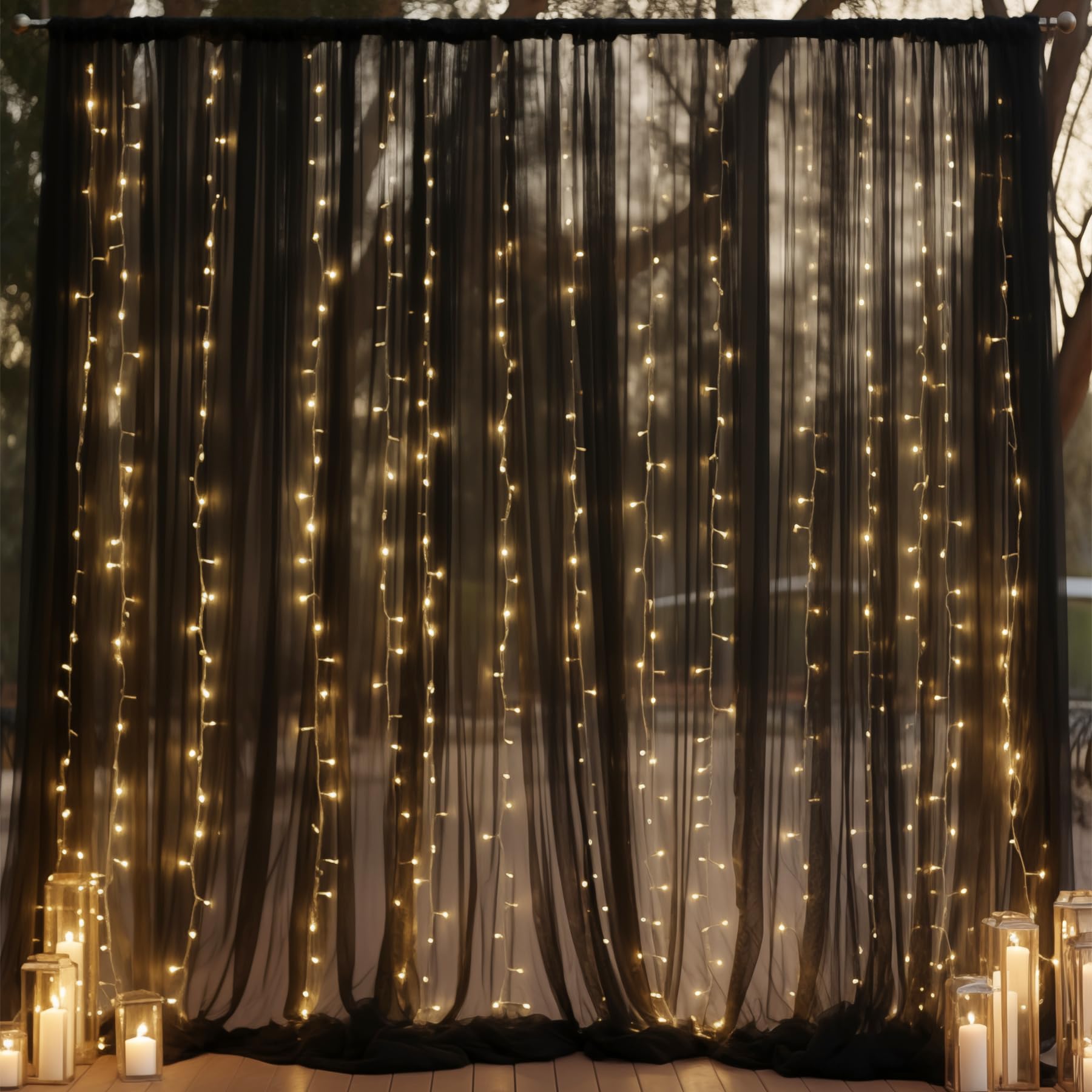 Amazon.com: 10ft x 10ft Black Backdrop Curtain Panels with Lights ...