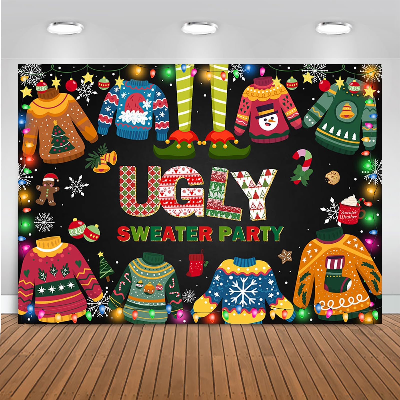 Amazon.com : Mocsicka Ugly Sweater Party Backdrop Christmas Elfed Up ...