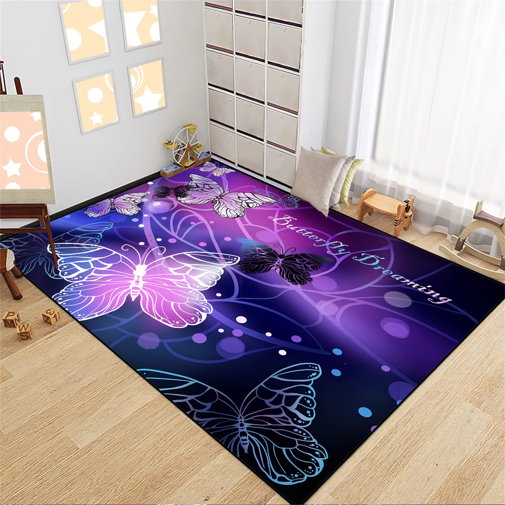 Girls Purple Butterfly Rugs Cute Cartoon Butterfly Area Rug for Girls ...