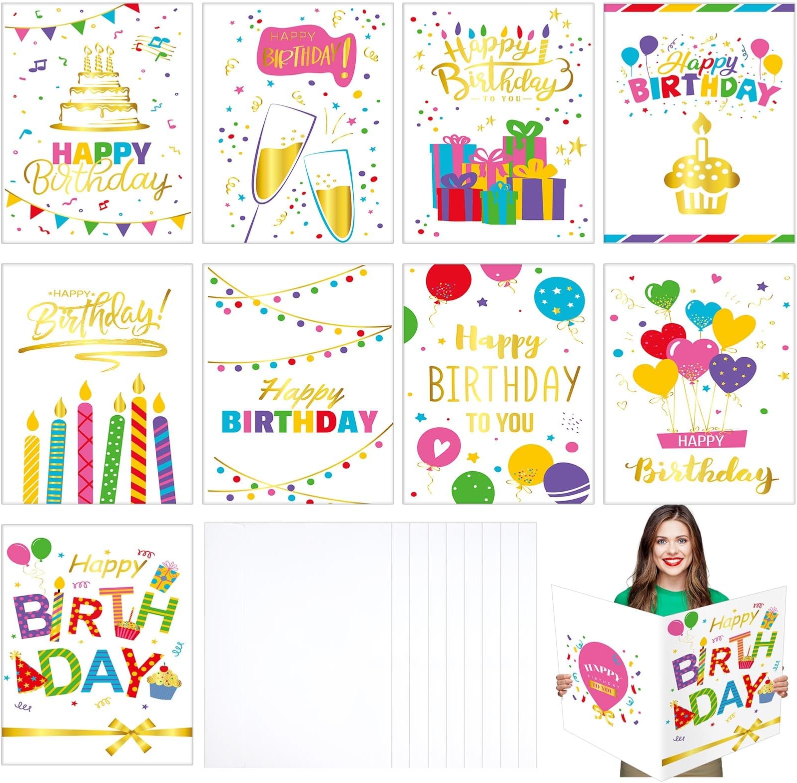 Amazon.com : Jetec 9 Sets Giant Birthday Cards with Envelopes, 14x22 ...