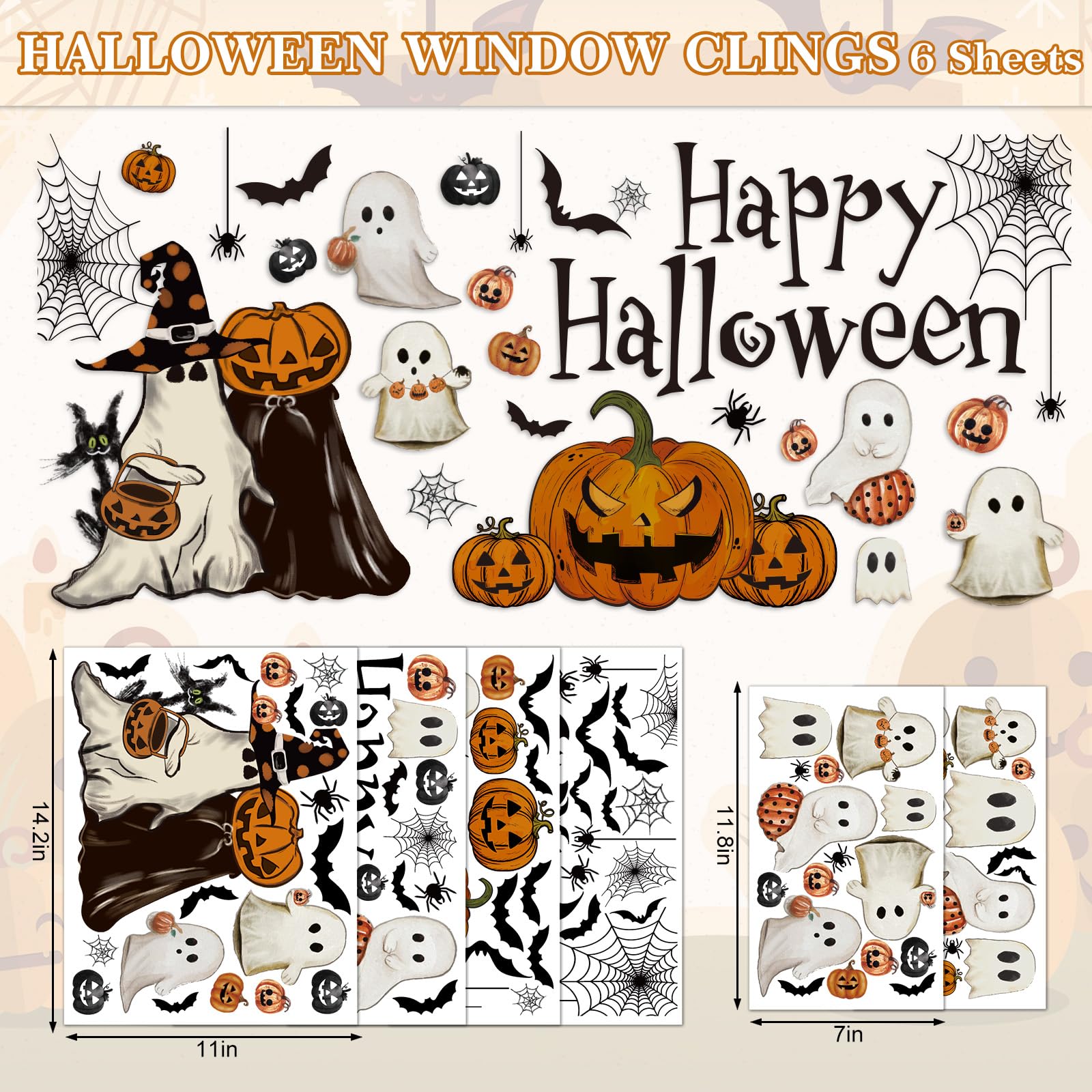 Snapklik.com : 6 Sheets Halloween Window Clings Vintage Ghost Evil ...
