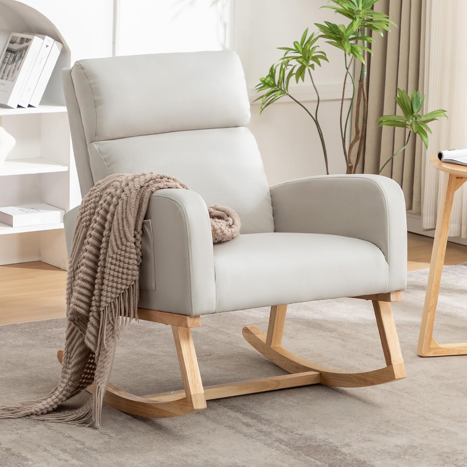 Amazon.com: HCHAIRH Rocking Chair Nursery, Leather Nursing Rocking ...