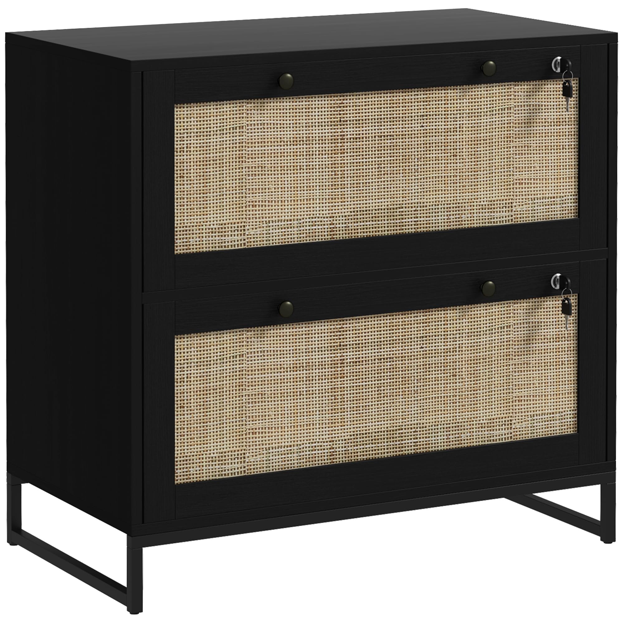 Amazon.com: Vinsetto 2 Rattan Drawer File Cabinet with Lock, Lateral ...