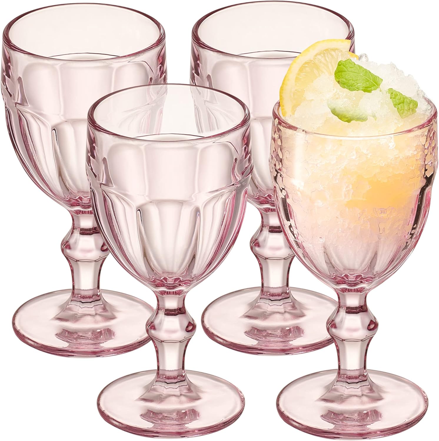 Amazon.com | B BRILLIANT Glass Goblet, Set of 4 Pink Goblet Glasses ...