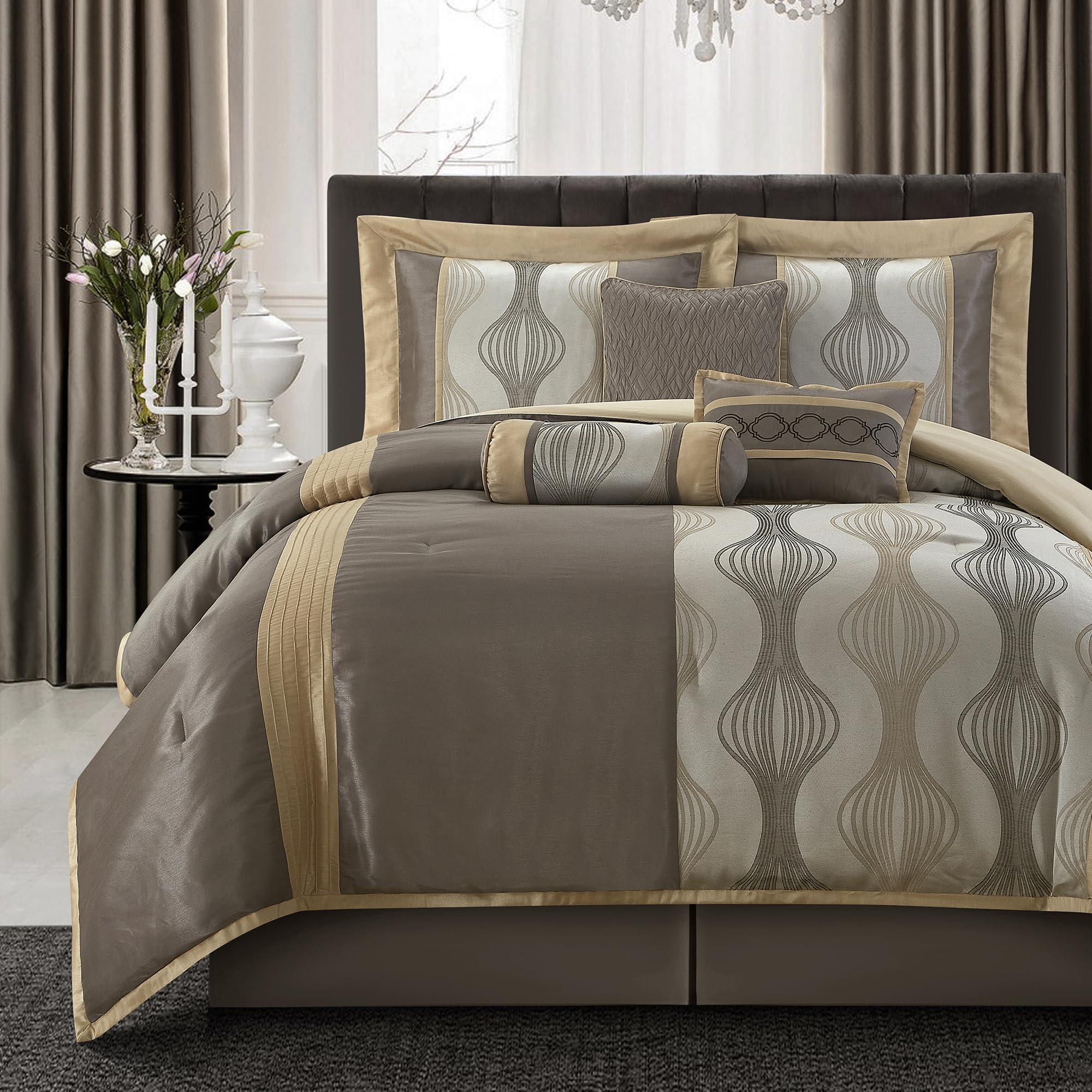 Amazon.com: LANCO MODERN LIFESTYLE California King Comforter Set, Grey ...