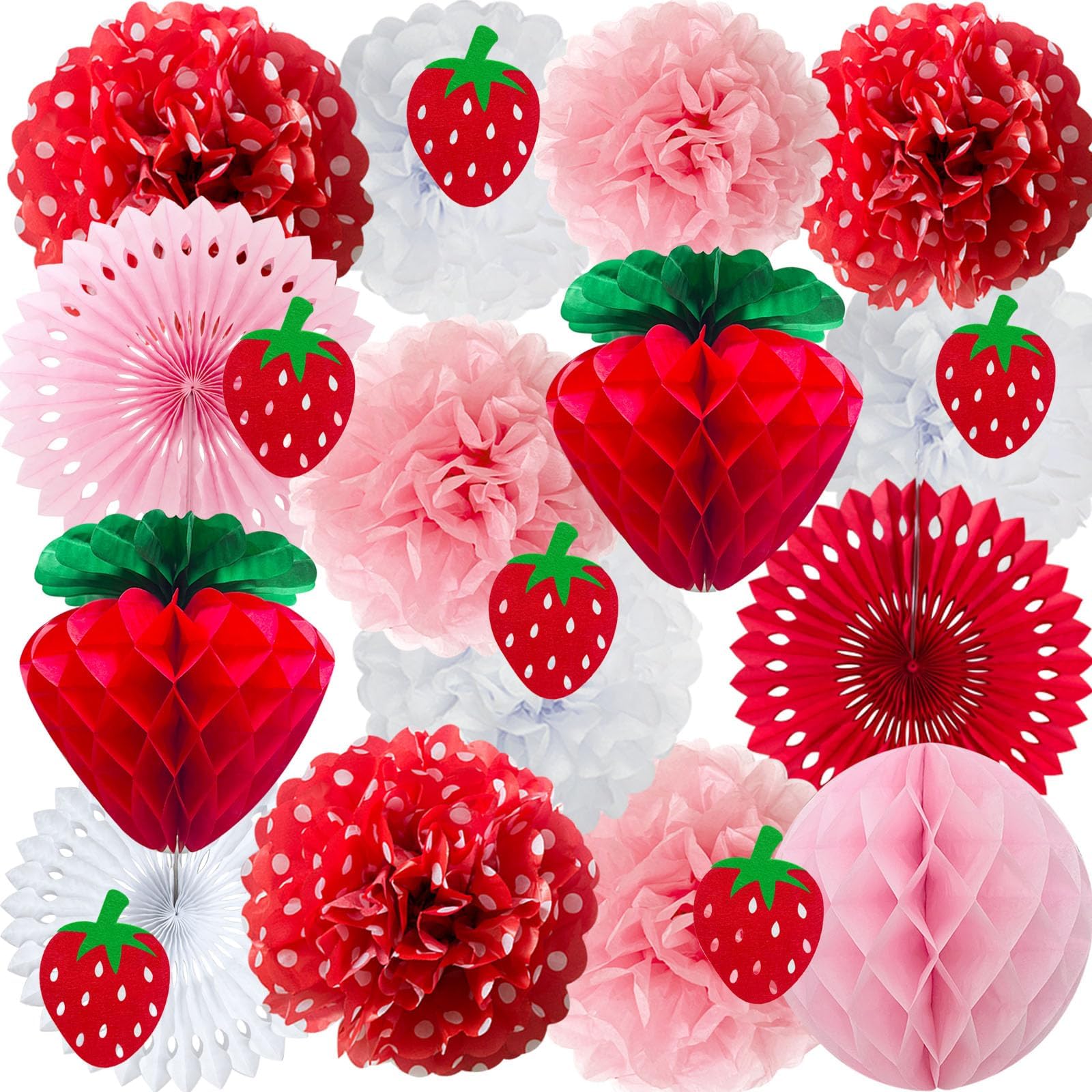Amazon.com: 9 Pcs Strawberry Party Decorations Strawberry Honeycomb ...
