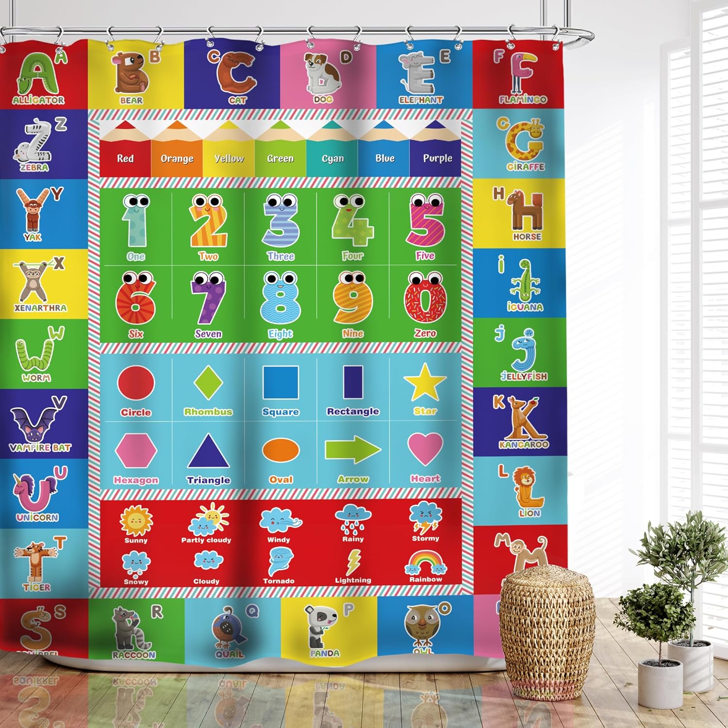 Amazon.com: Glawry Kids ABC Alphabet Shower Curtain Cute Cartoon ...