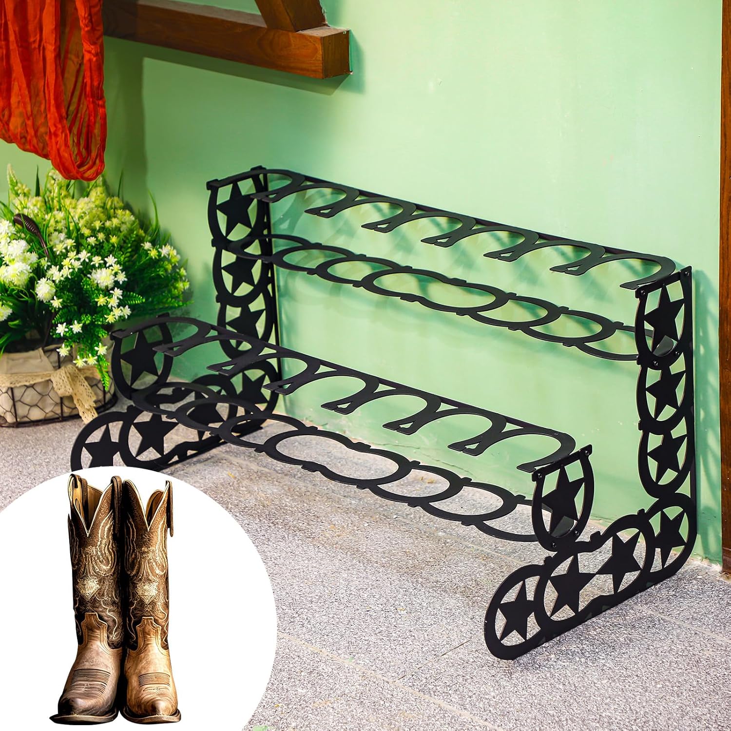Amazon.com: Suzile Horseshoe Boot Rack Metal Boot Shoe Rack Black Shoe ...