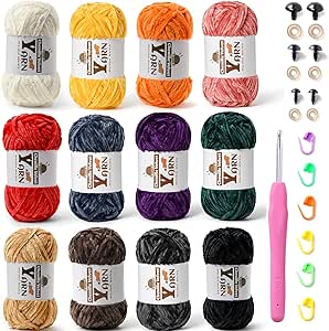 Amazon.com: 12 Pack Multicolor Crochet Yarn, Fluffy Chunky Chenille ...