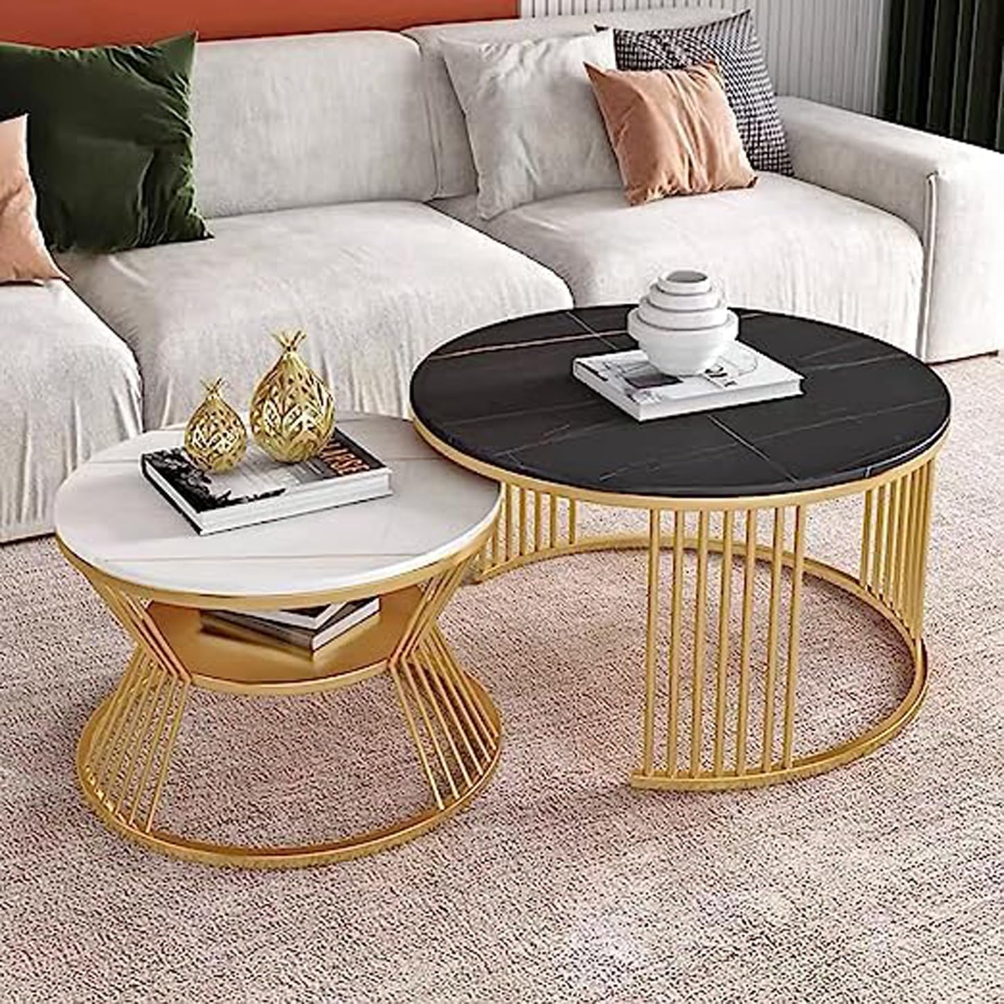 TrendAtoZ Round Coffee Table Set of 2 Modern Design Multipurpose ...
