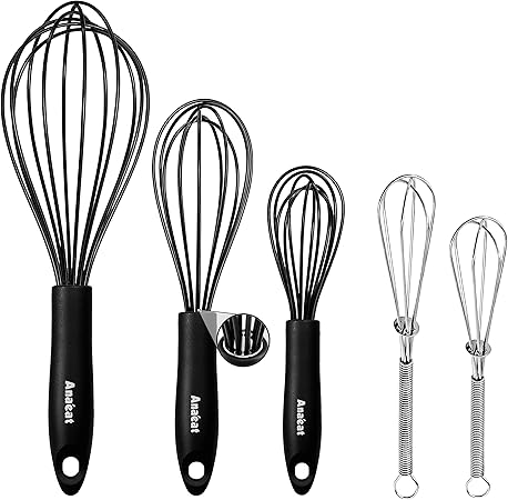 Amazon.com: Anaeat Kitchen Whisk Set of 5, Perfect for Non-Stick ...