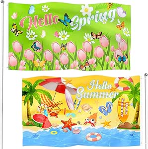 Amazon.com : 2Pcs Seasonal Garden Flag 3 x 5 ft Spring Summer Yard ...