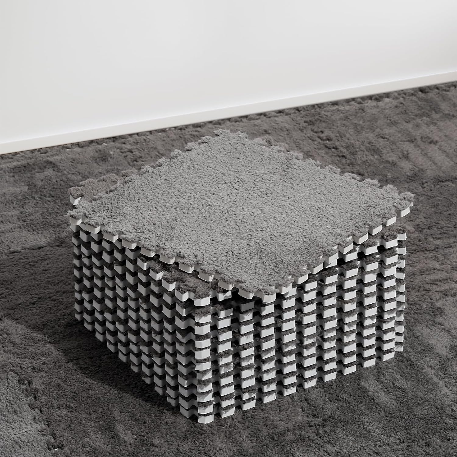 Amazon.com: 12 Pcs Plush Interlocking Carpet Tiles, Non-Toxic Shaggy ...