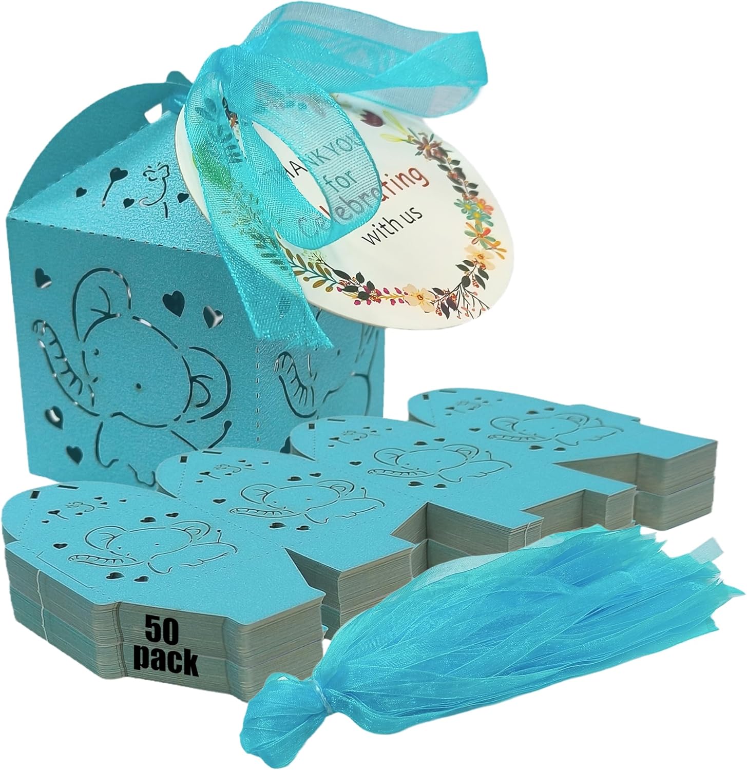 Amazon.com: CAIRIAC Laser Cut Favor Boxes 2”x2”x2” Blue Elephant Gift ...