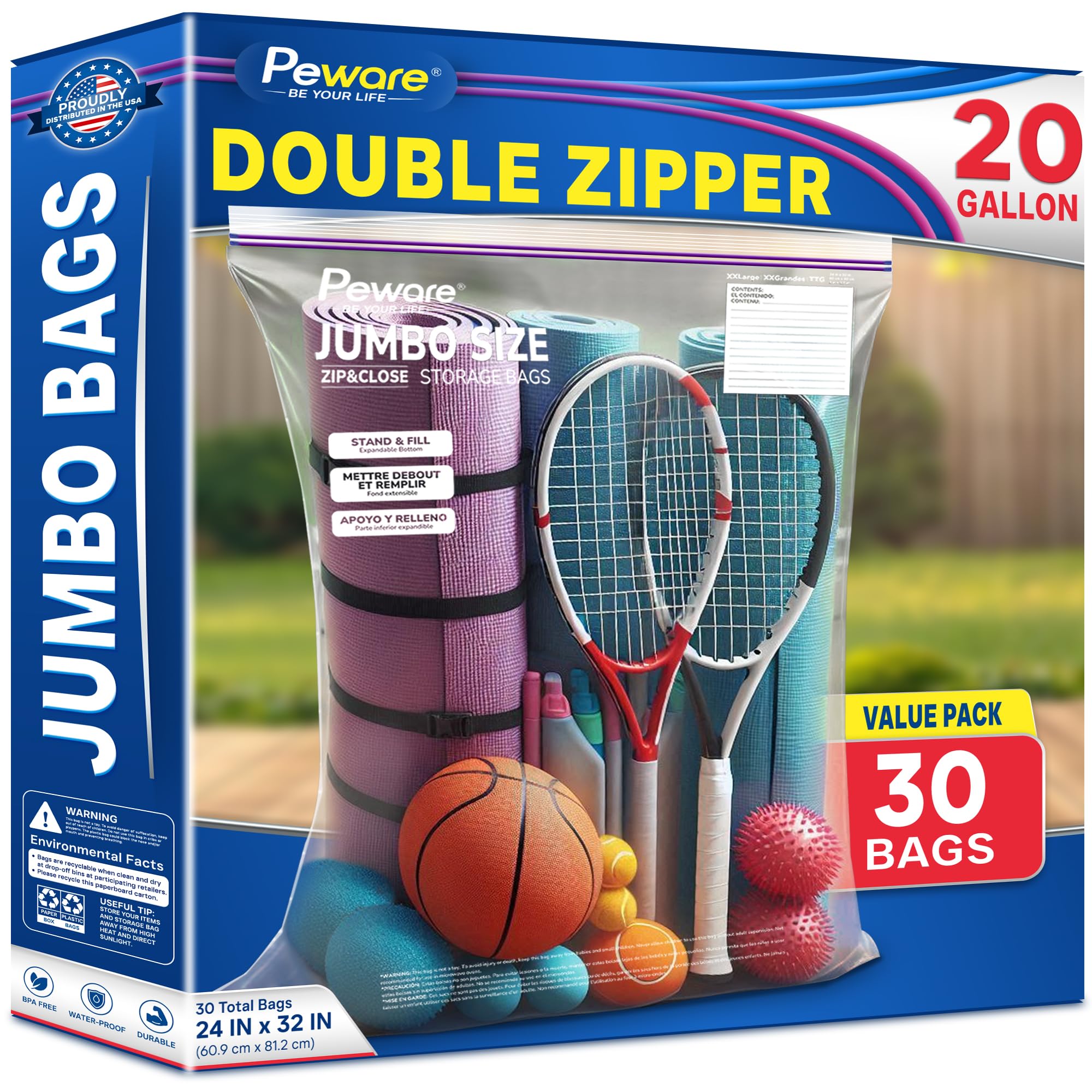 Amazon.com: Peware 20 GALLON Jumbo Storage Bags, 4Mil Thick Giant ...