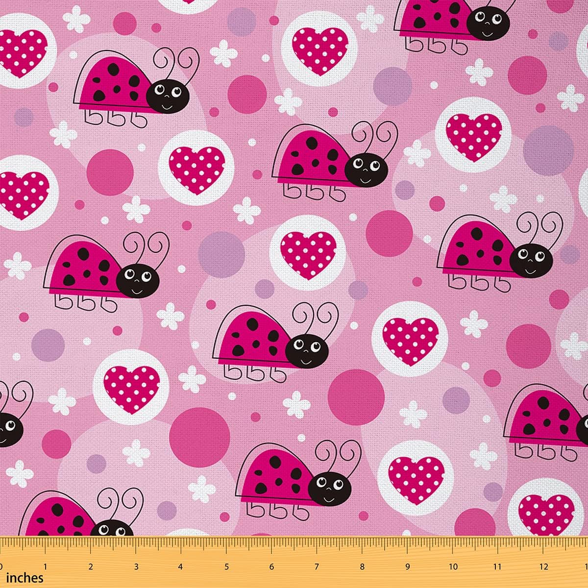 Amazon.com: Kawaii Ladybug Fabric by The Yard,Cute White Flower Plant ...
